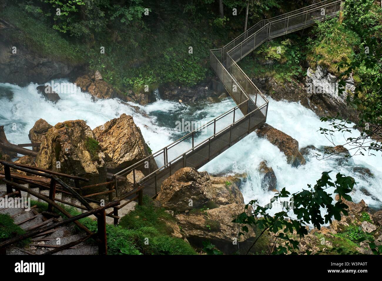 Pedestrian bridge over the Gollinger waterfall, near Golling an der ...