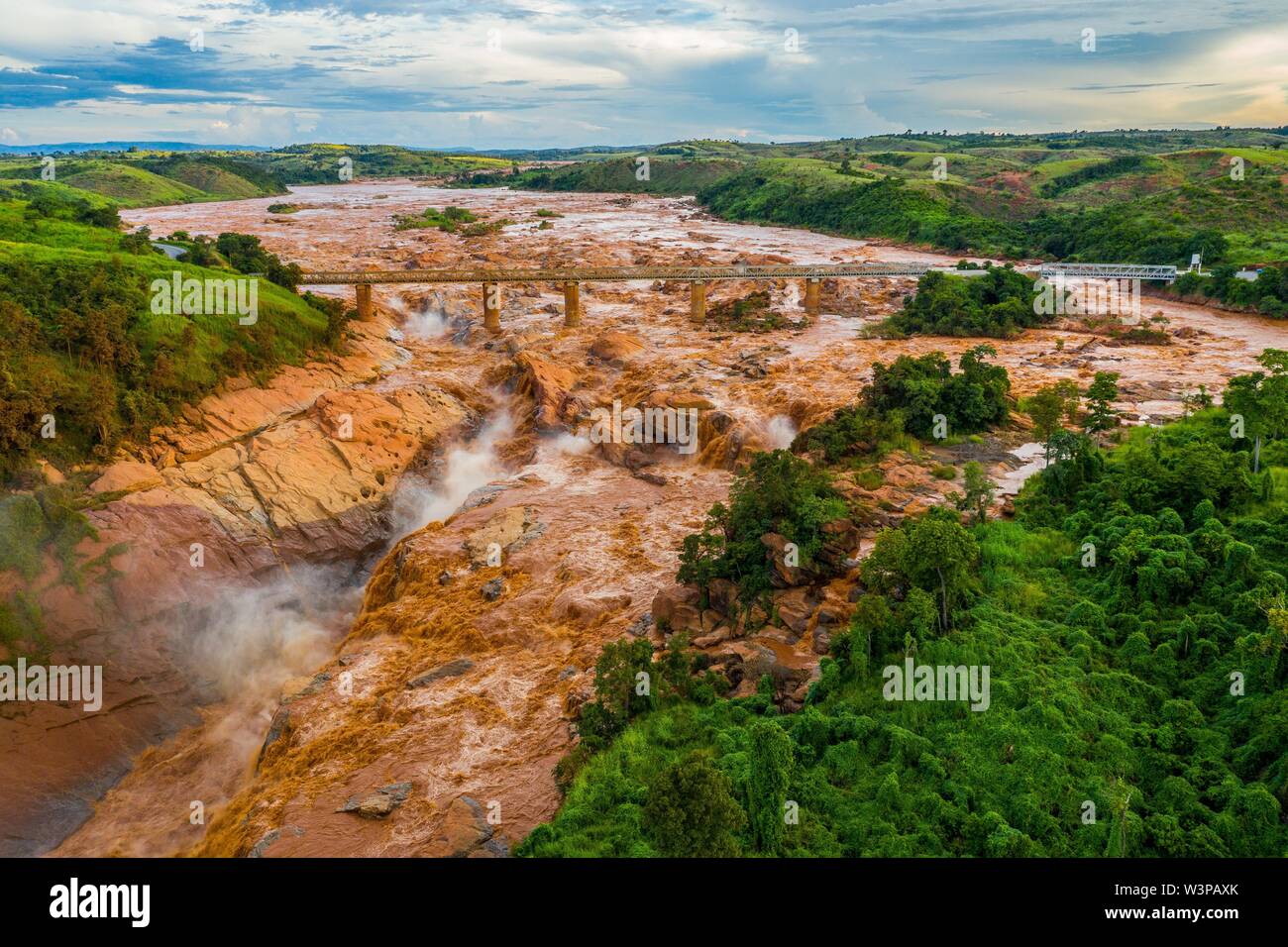 Bridge over river Betsiboka at RN4, near Maevatanana, drone shot, West ...