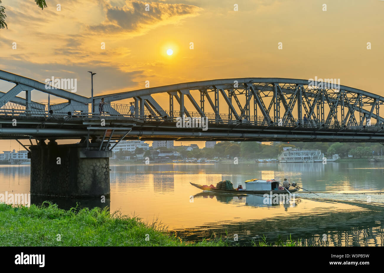 Dawn at Trang Tien Bridge. This a Gothic architectural bridge spanning ...