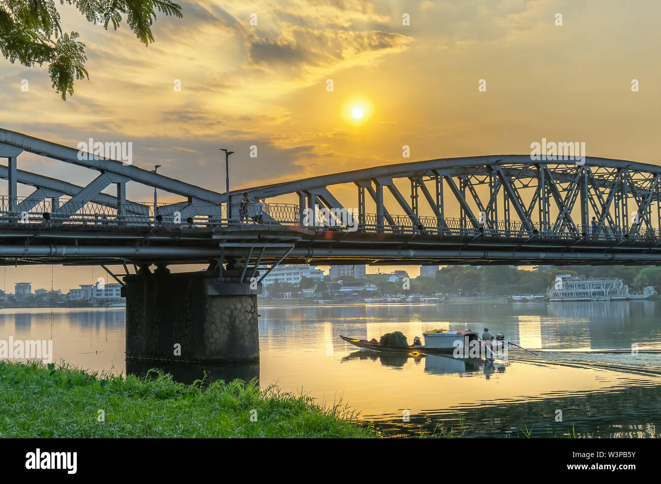 Dawn at Trang Tien Bridge. This a Gothic architectural bridge spanning ...