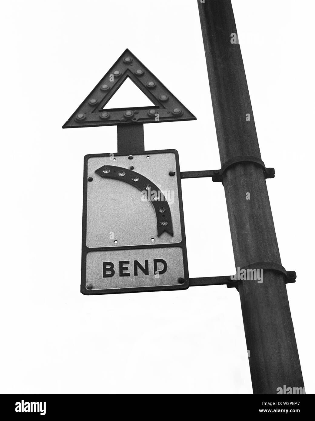 ' BEND ' sign , road sign, UK, 1950's Stock Photo - Alamy