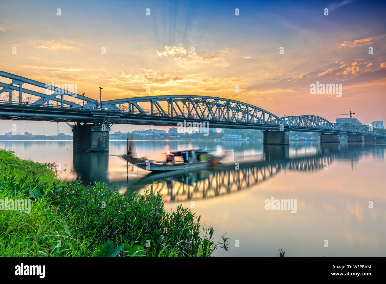 Dawn at Trang Tien Bridge. This a Gothic architectural bridge spanning ...