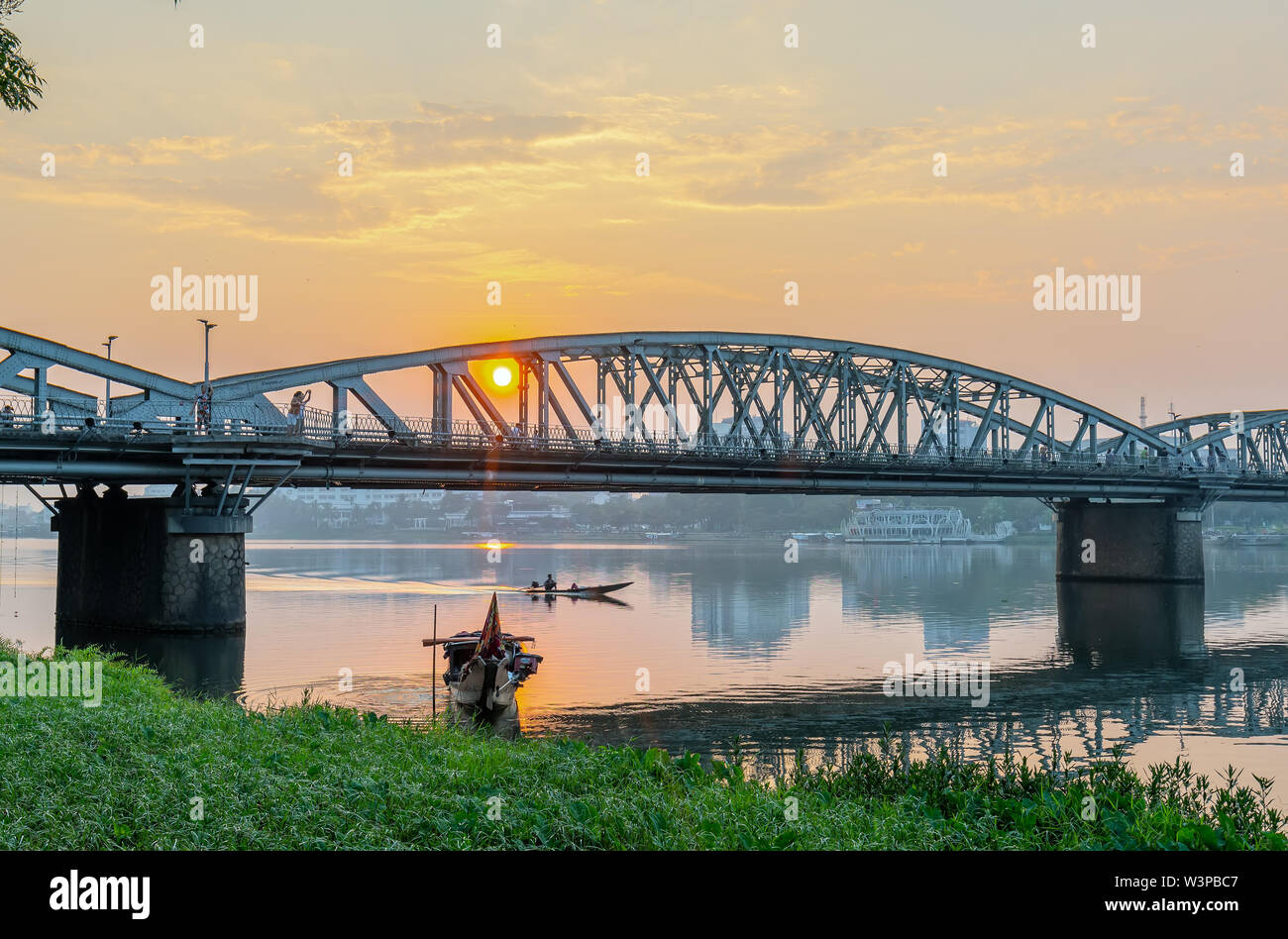 Dawn at Trang Tien Bridge. This a Gothic architectural bridge spanning ...