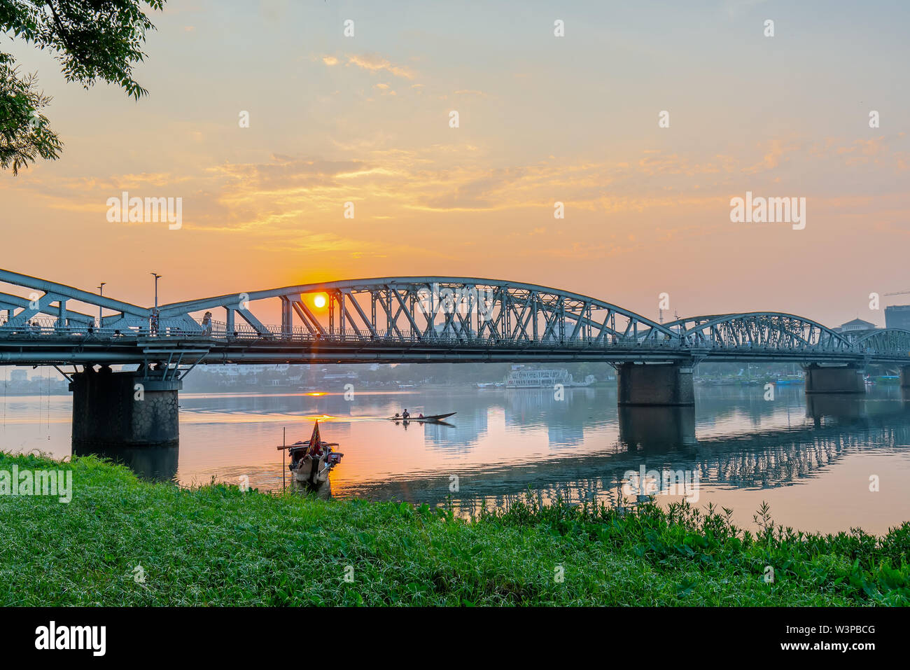 Dawn at Trang Tien Bridge. This a Gothic architectural bridge spanning ...