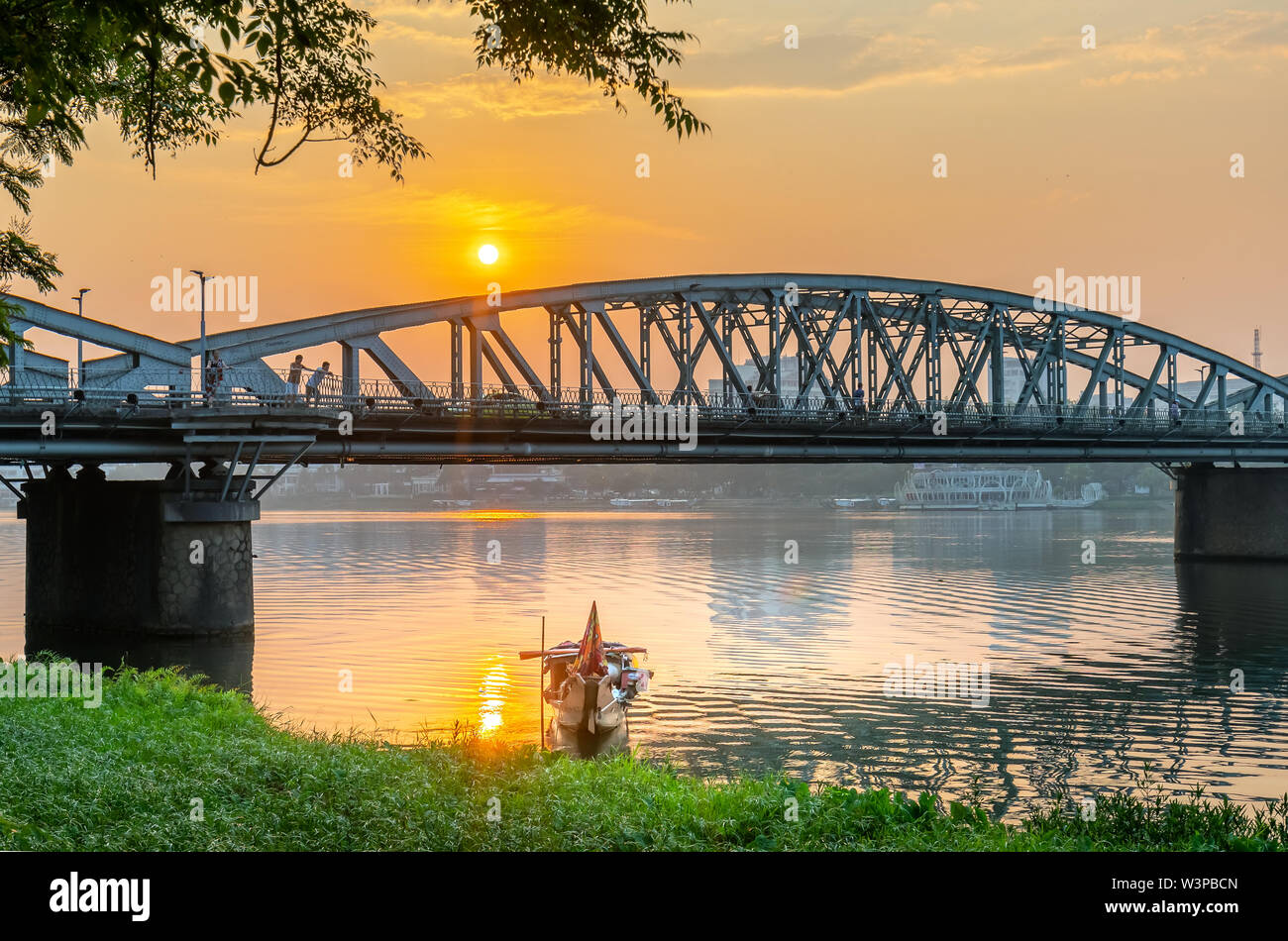 Dawn at Trang Tien Bridge. This a Gothic architectural bridge spanning ...