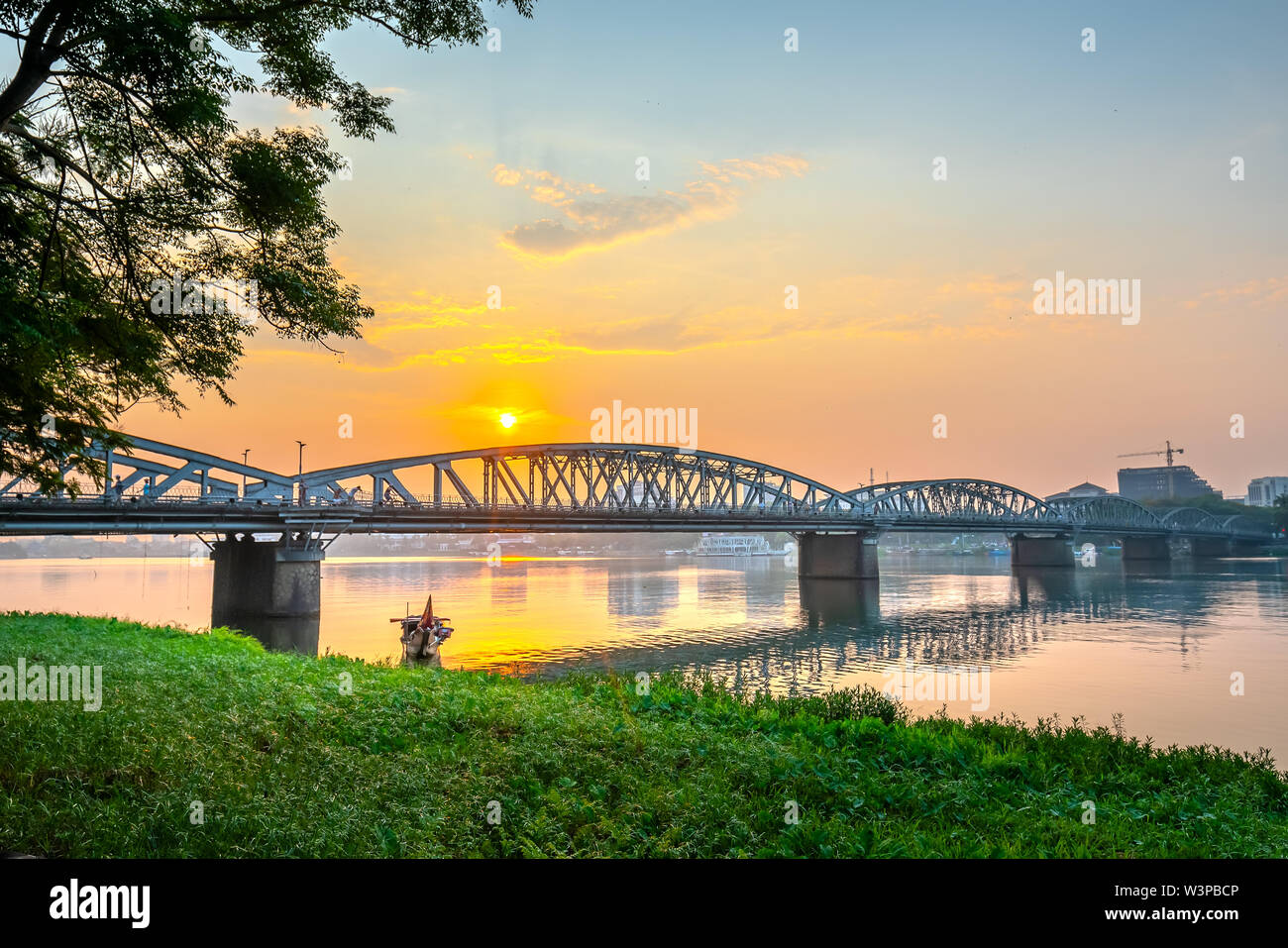 Dawn at Trang Tien Bridge. This a Gothic architectural bridge spanning ...