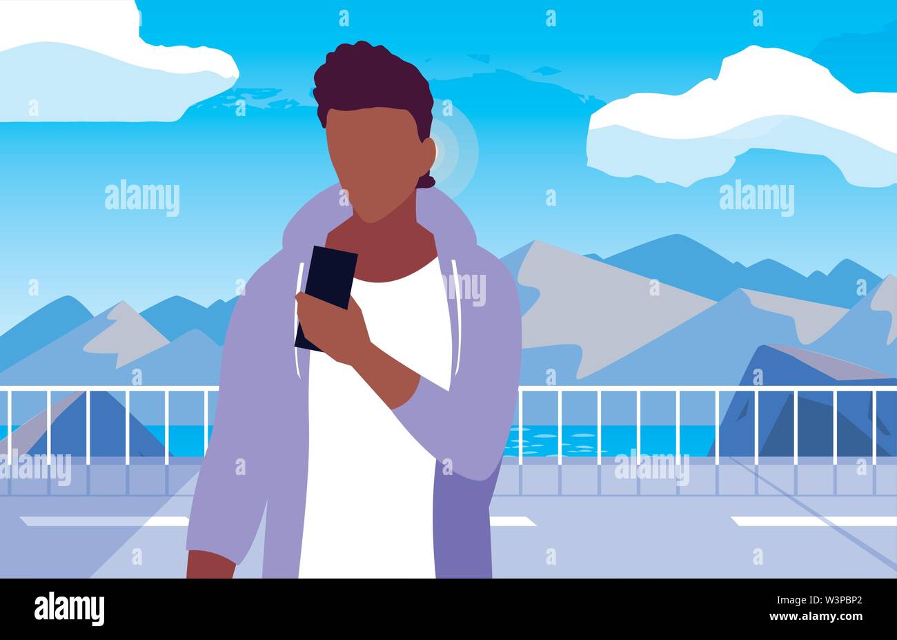 young man using smartphone social media vector illustration Stock ...