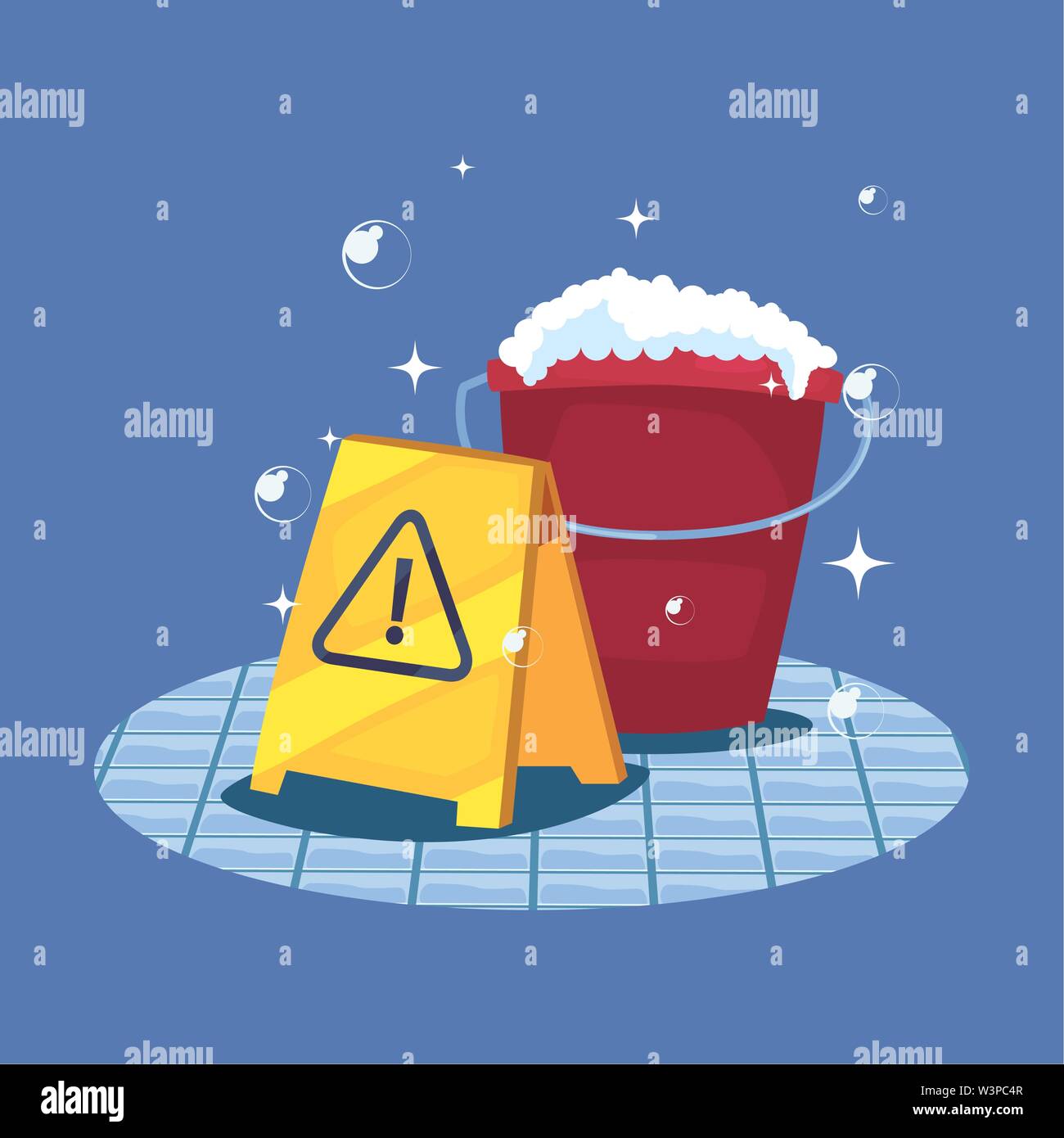 bucket warning board bubbles cleaning products and supplies vector ...