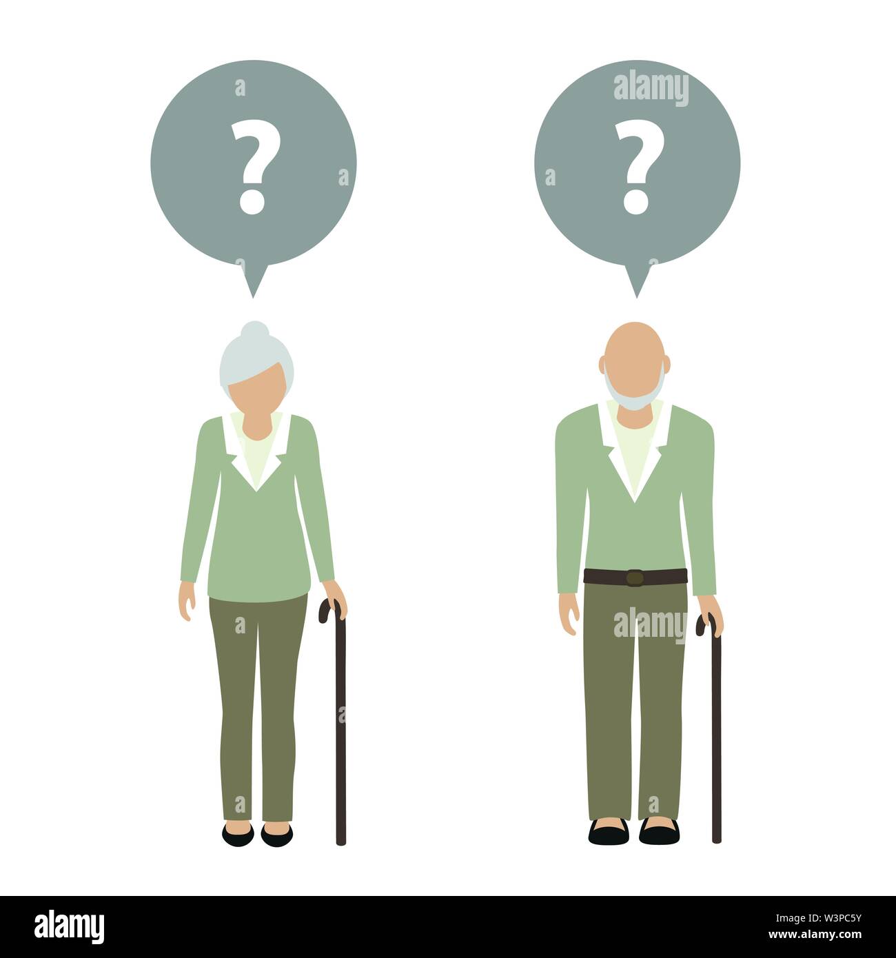 old woman and old man character has a question vector illustration ...