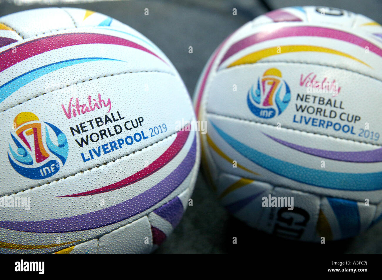 A detail view of two Vitality Netball World Cup balls during the ...