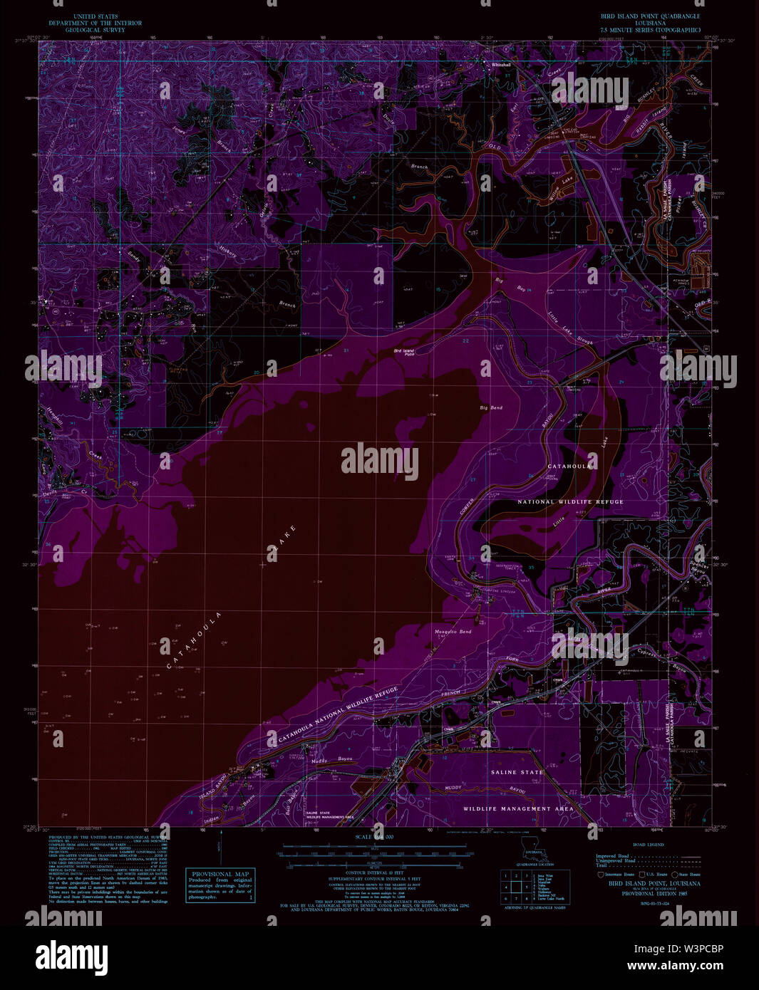 USGS TOPO Map Louisiana LA Bird Island Point 331456 1985 24000 Inverted ...