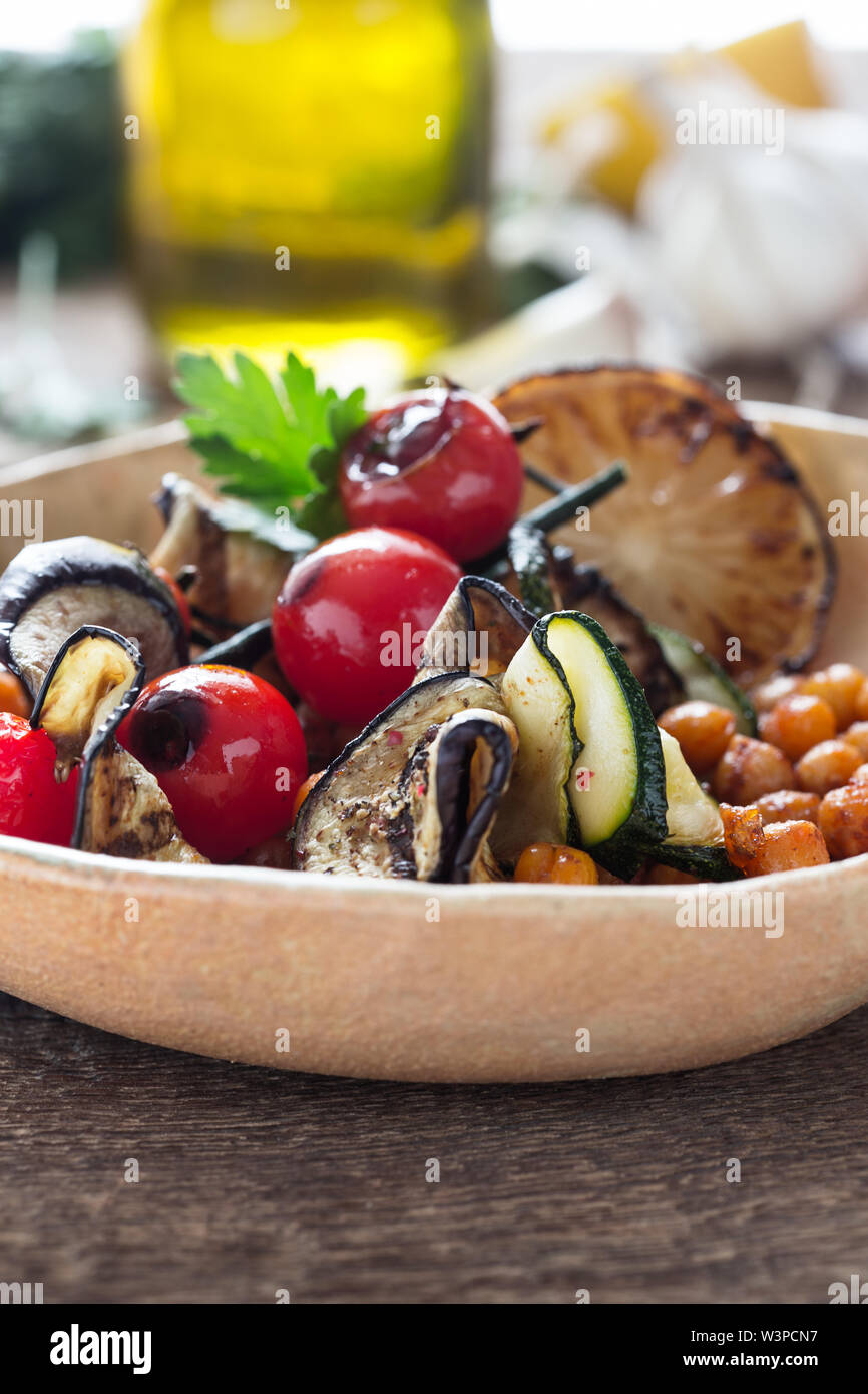 Healthy vegan bowl. Veggie salad with grilled vegetables cherry ...