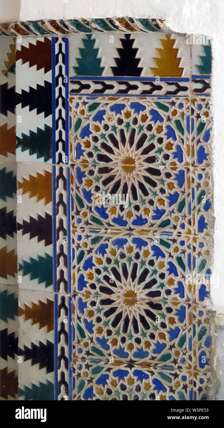 Decorative Arabic design wall tiles inTarifa bar, Andalusia Stock Photo ...