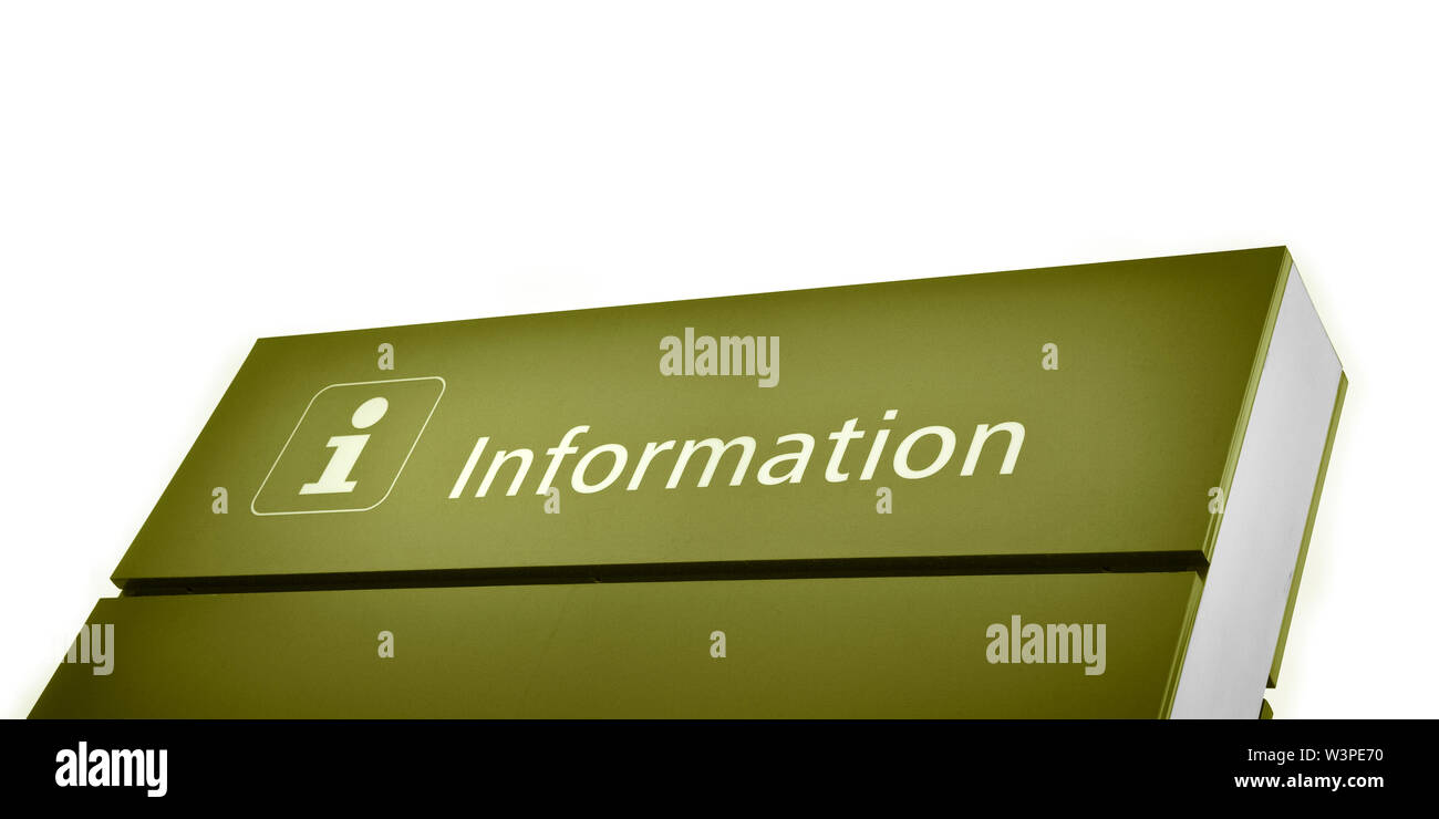 Yellow information Sign on white background Stock Photo - Alamy