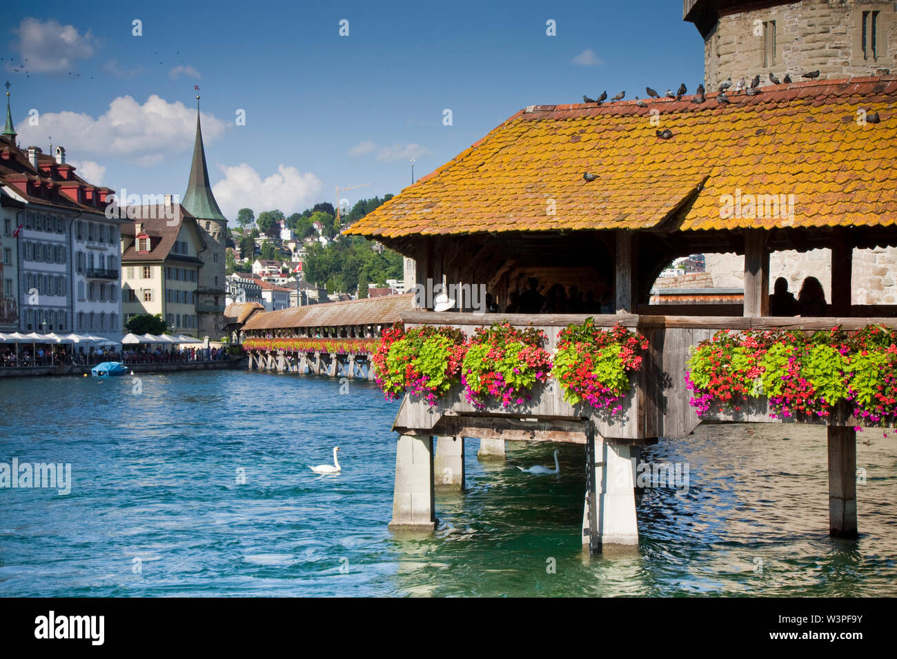 Famous wooden bridge in Lucerne - Switzerland Stock Photo - Alamy