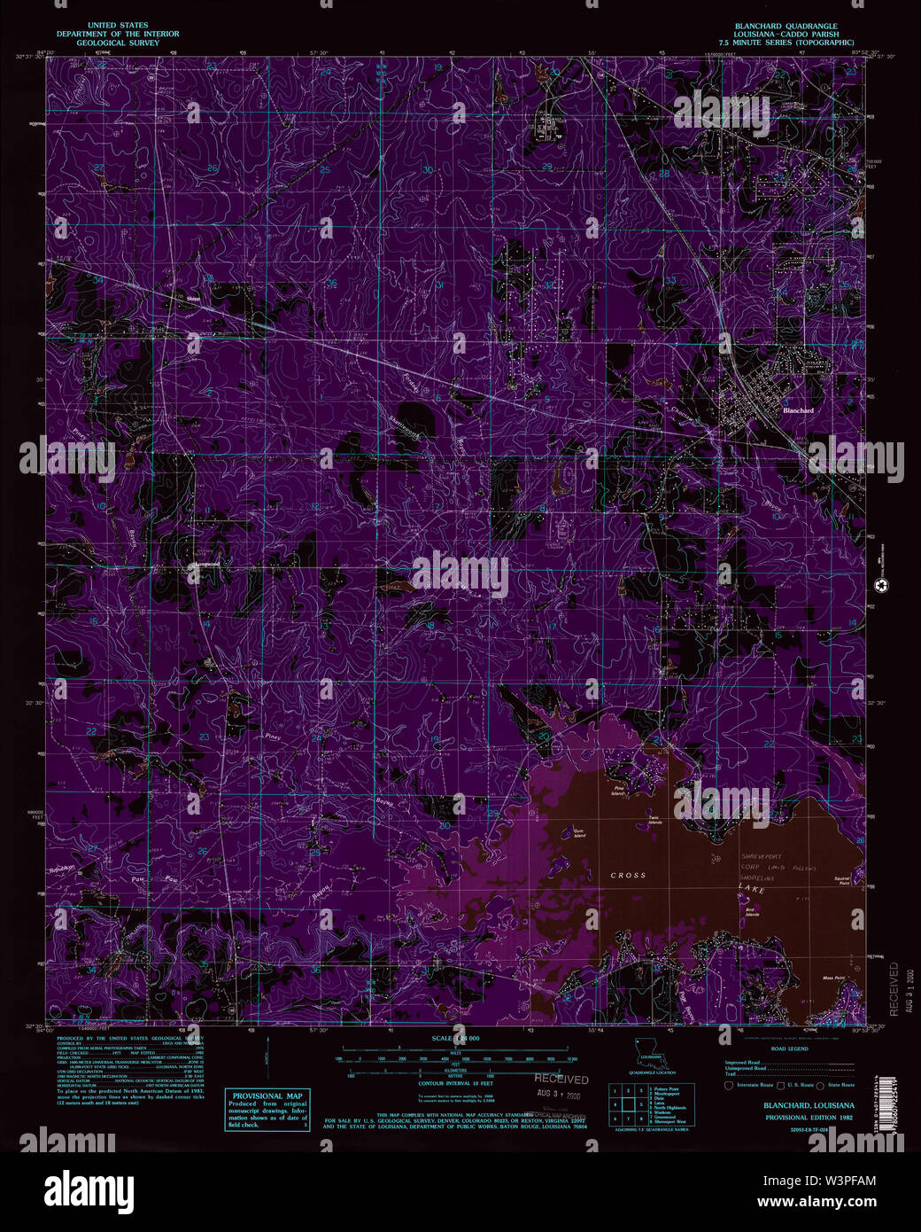 USGS TOPO Map Louisiana LA Blanchard 331474 1982 24000 Inverted ...