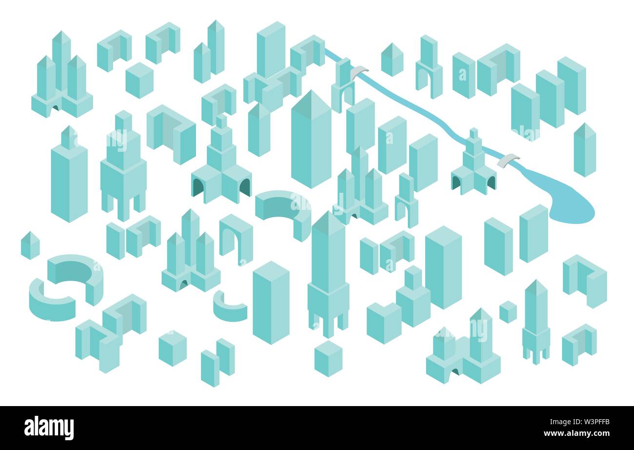 Isometric town constructor set for creating your city map. Simple ...