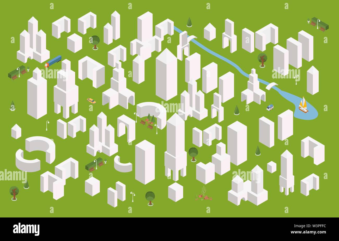 Isometric town constructor set for creating your city map. Simple ...