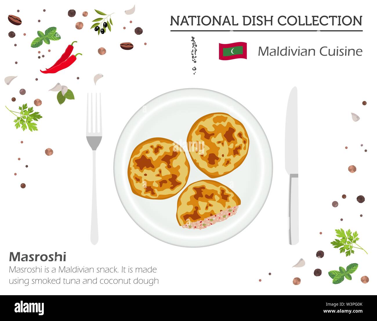 Maldivian Cuisine. Asian national dish collection. Masroshi isolated on ...