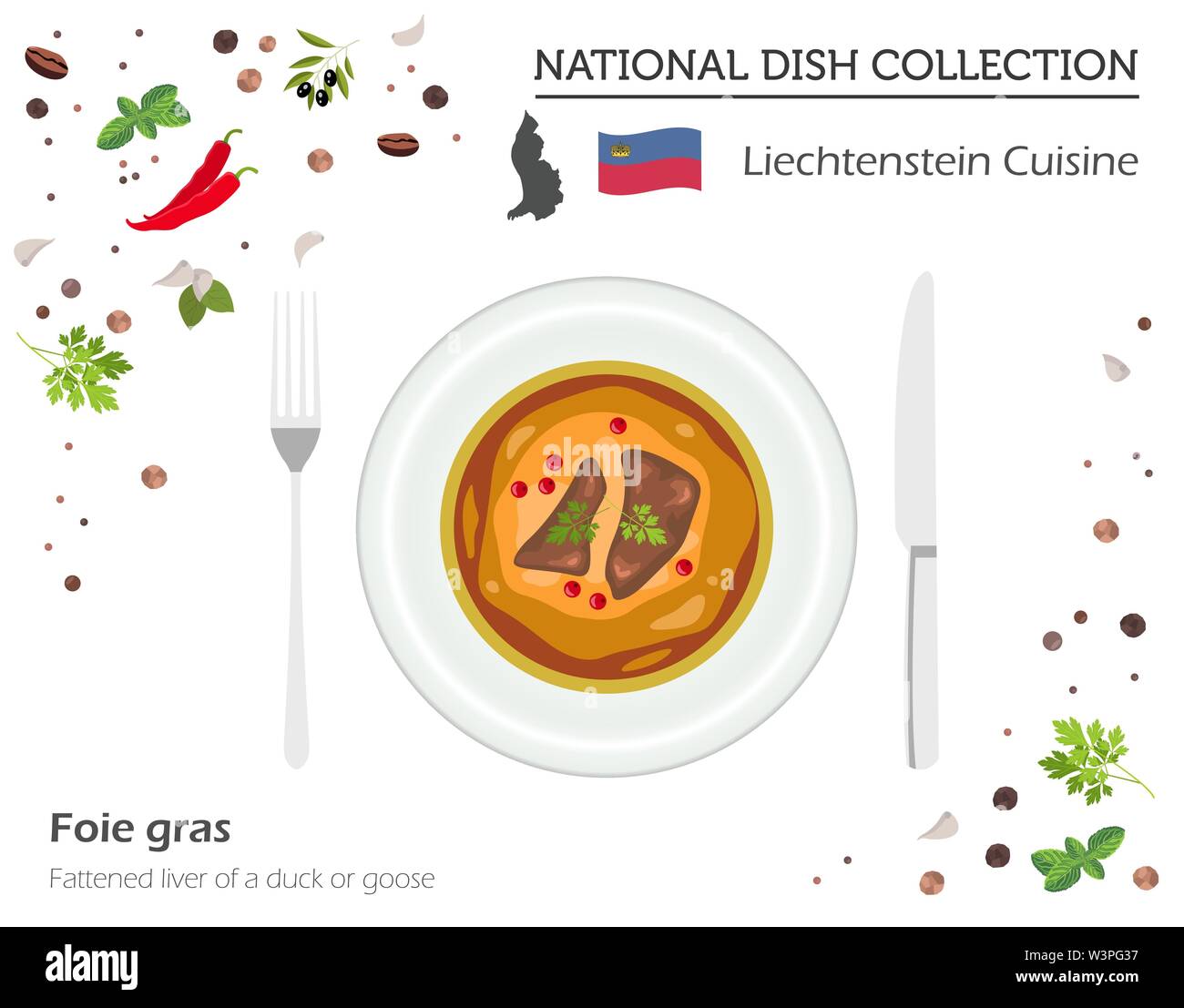 Liechtenstein Cuisine. European national dish collection. Foie gras ...