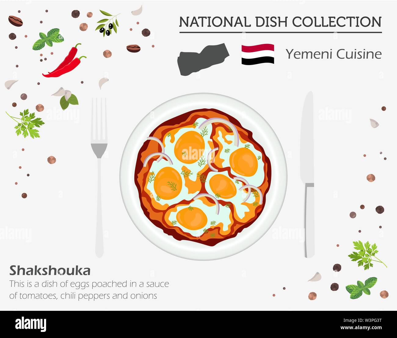 Yemeni Cuisine. Middle East national dish collection. Shakshouka ...