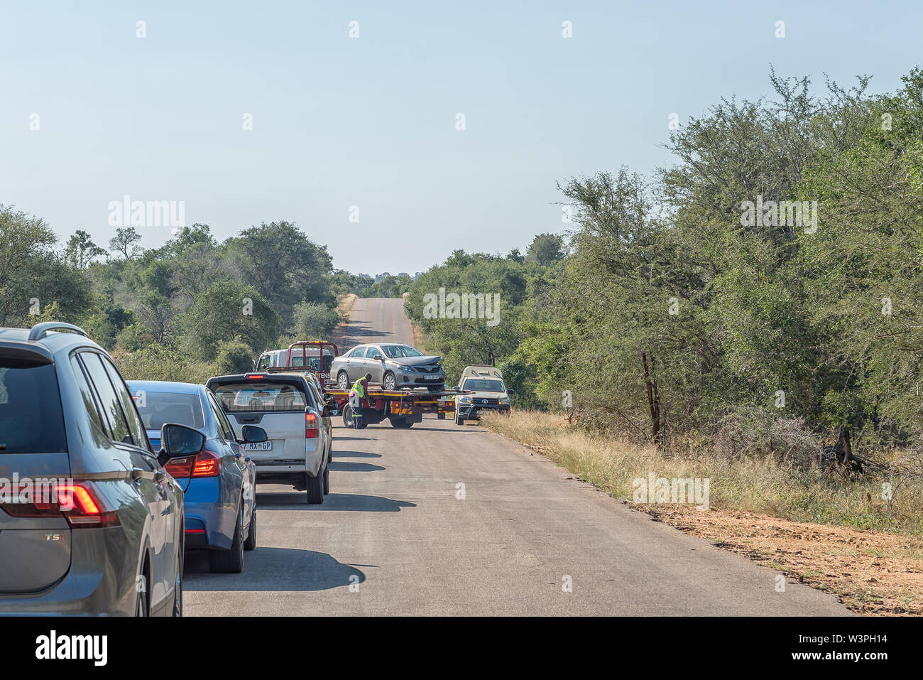 KRUGER NATIONAL PARK, SOUTH AFRICA - MAY 4, 2019: A car being uploaded ...