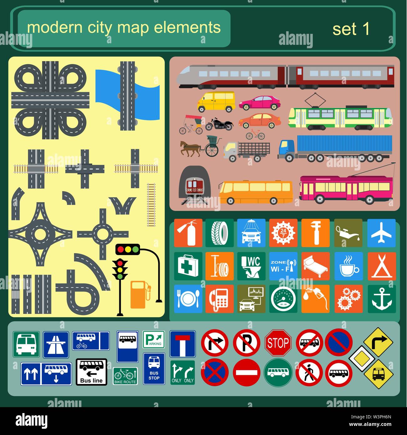 Modern city map elements for generating your own infographics, maps ...