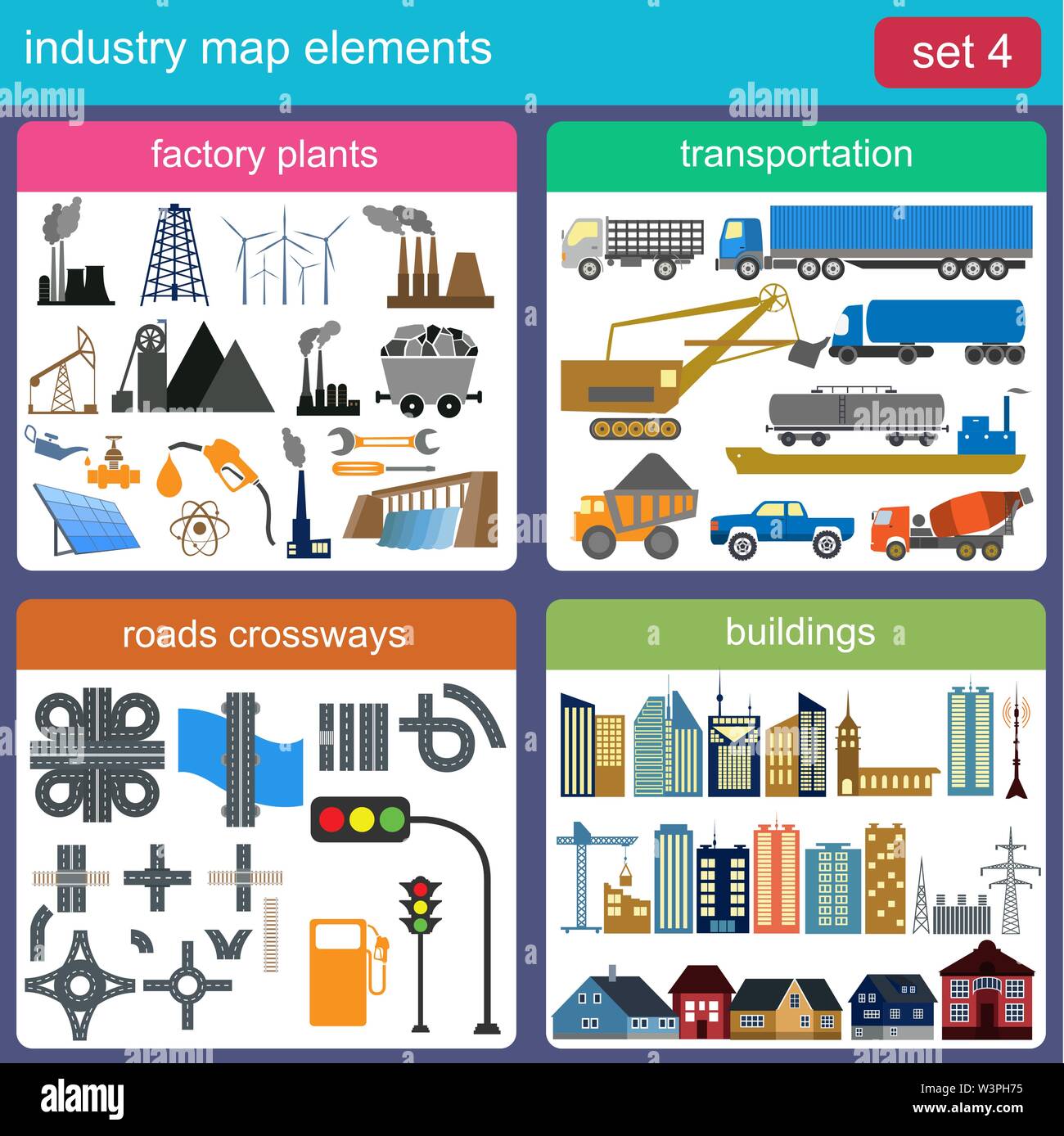 Industry map elements for generating your own infographics, maps ...