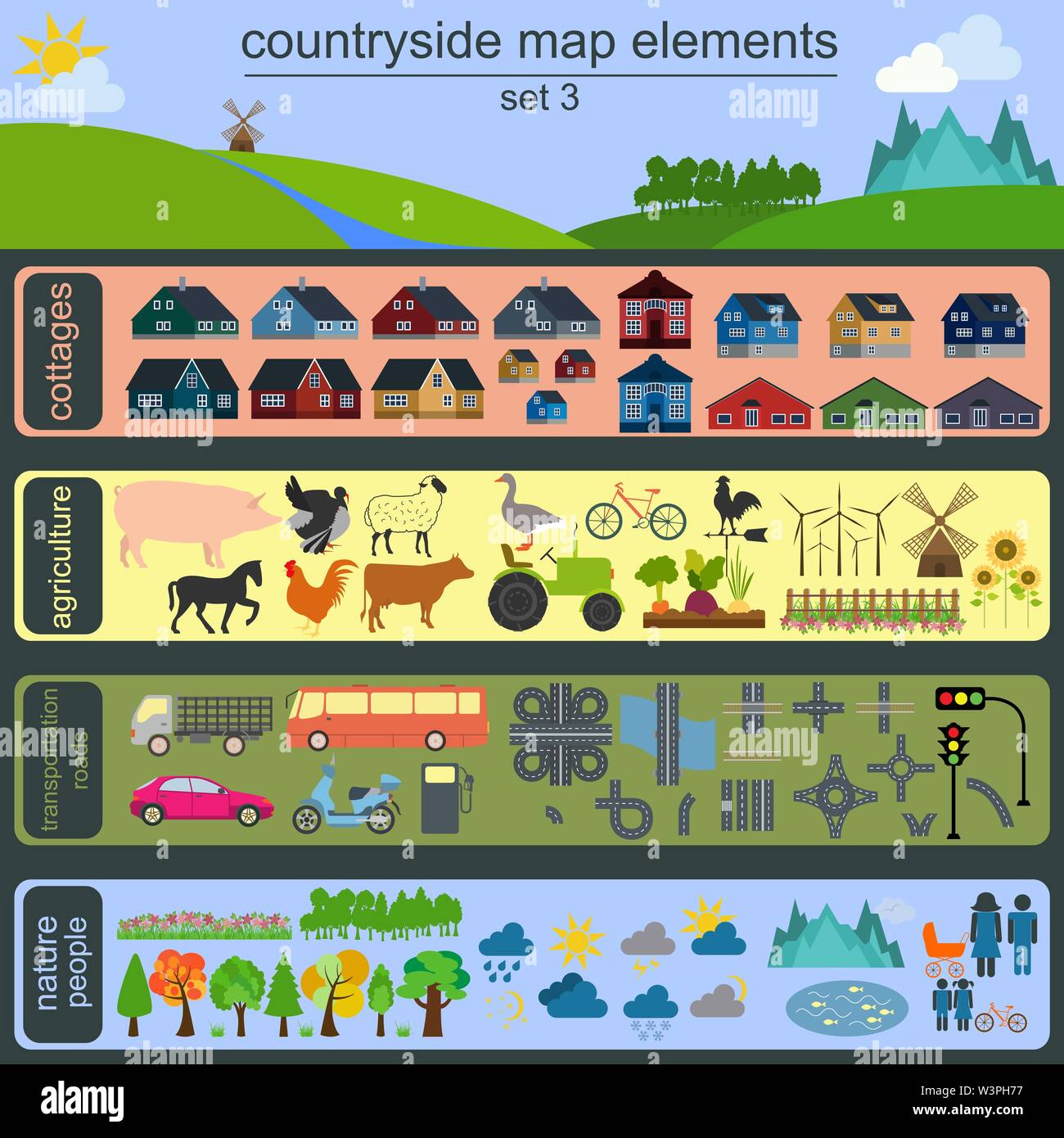Contryside map elements for generating your own infographics, maps ...