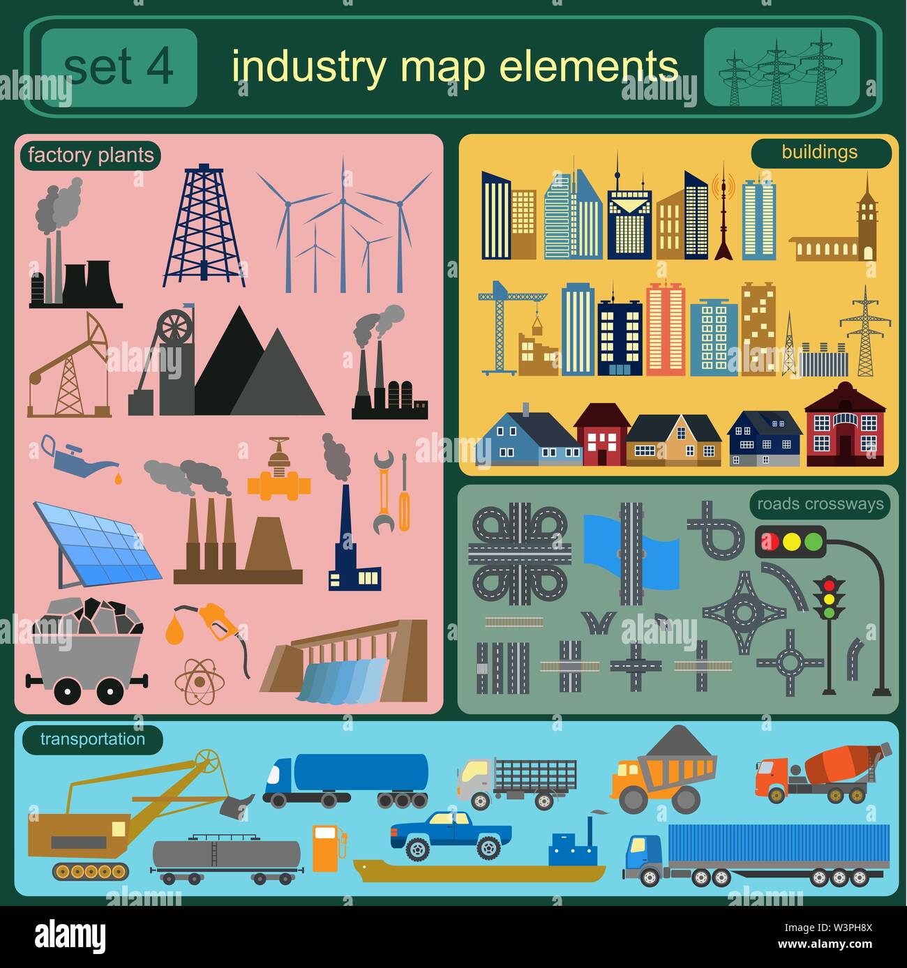 Industry map elements for generating your own infographics, maps ...