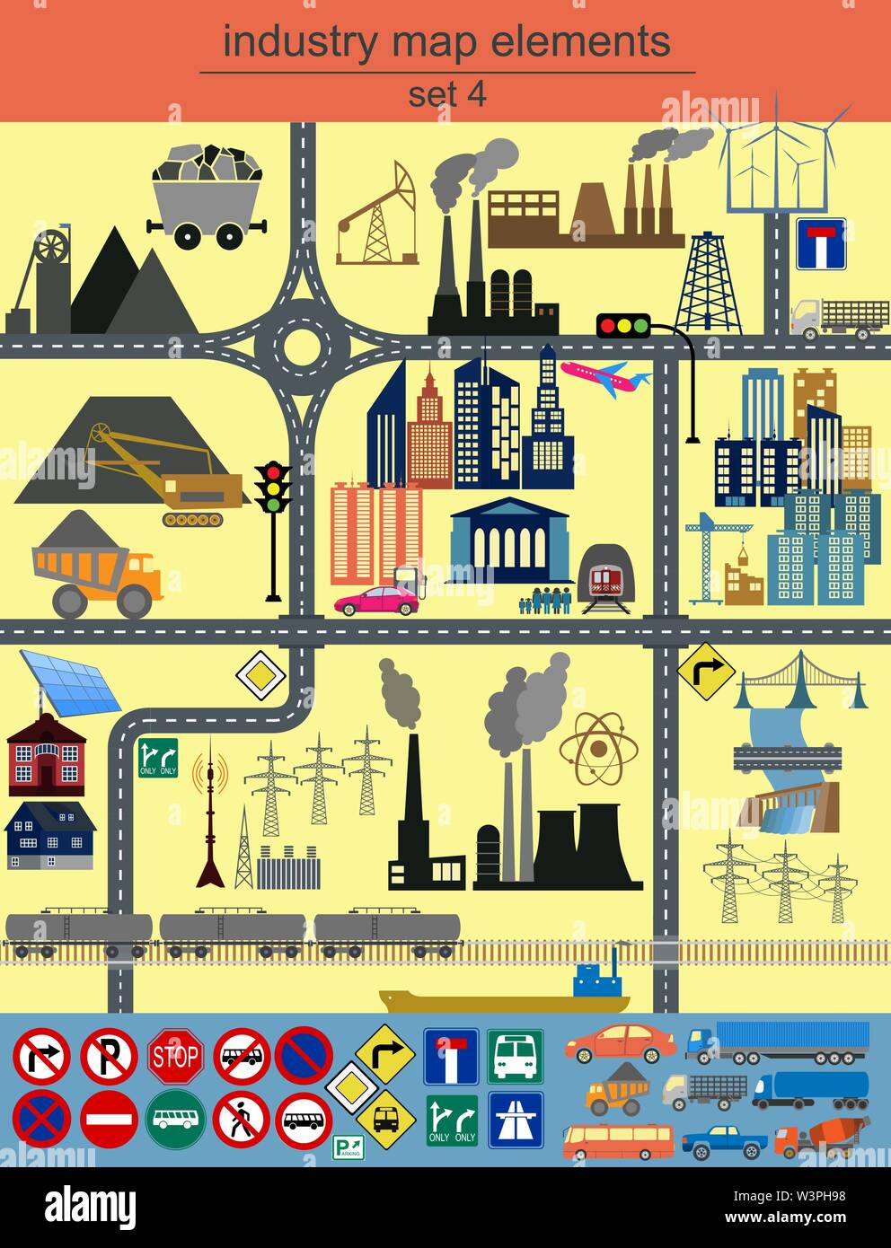 Industry map elements for generating your own infographics, maps ...