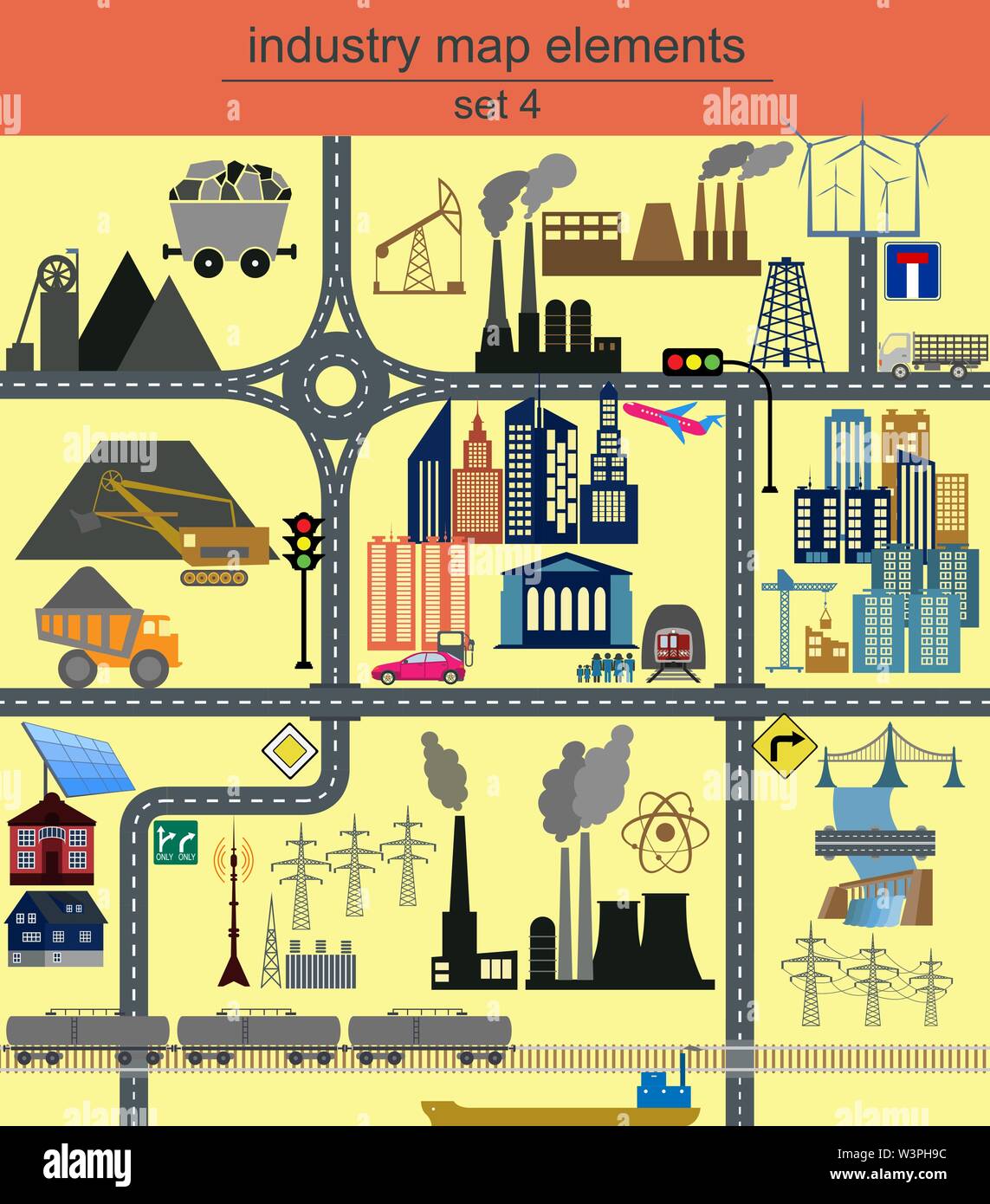 Industry map elements for generating your own infographics, maps ...
