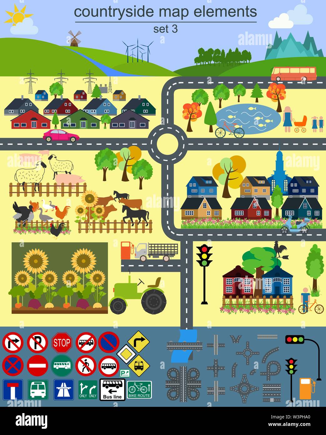 Contryside map elements for generating your own infographics, maps ...
