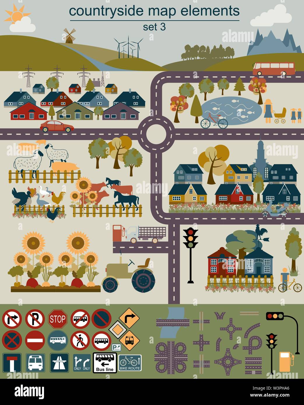 Contryside map elements for generating your own infographics, maps ...