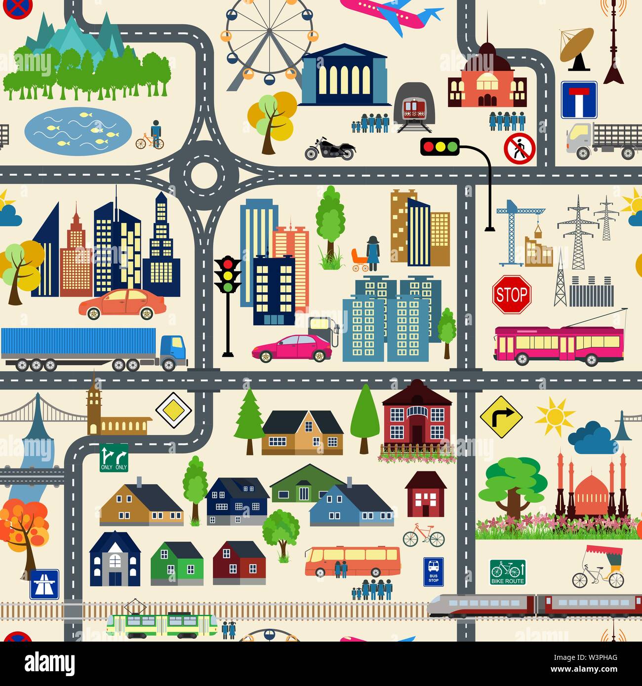 City map generator. City map example. Elements for creating your ...
