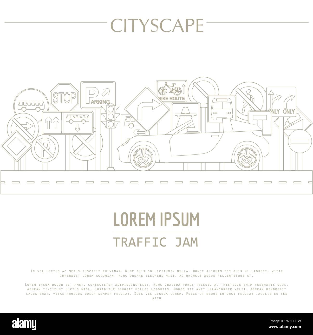 Cityscape graphic template. Modern city. Vector illustration. Traffic ...