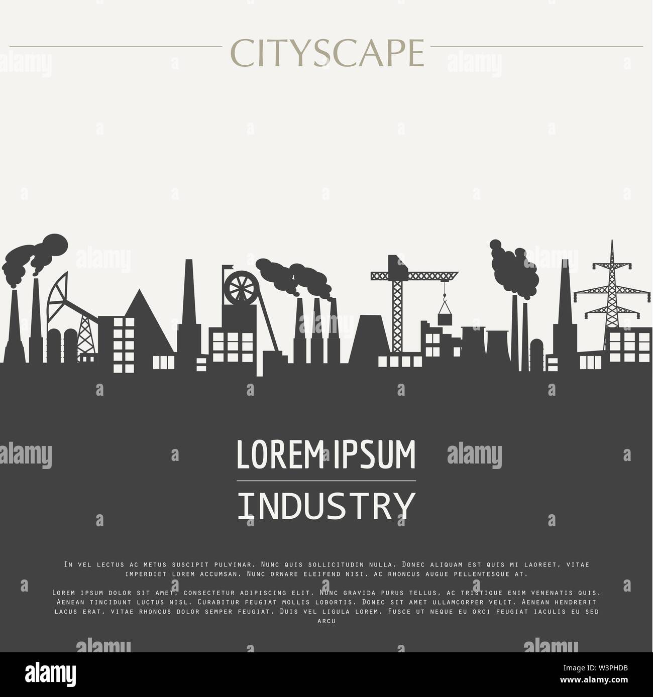 Cityscape graphic template. Industry city buildings. Vector ...