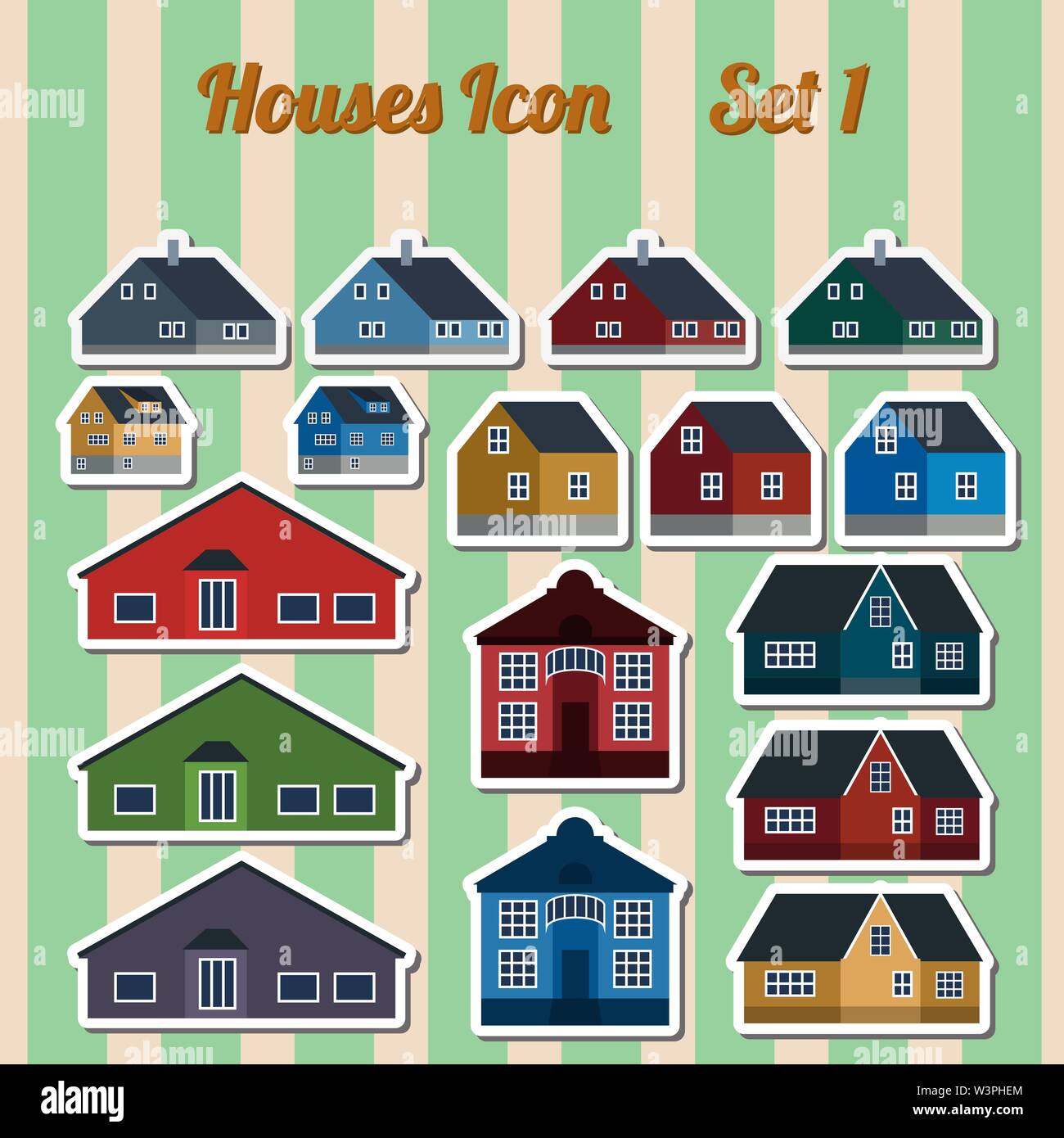 Houses icon setr. Elements for creating your perfect city. Colour ...
