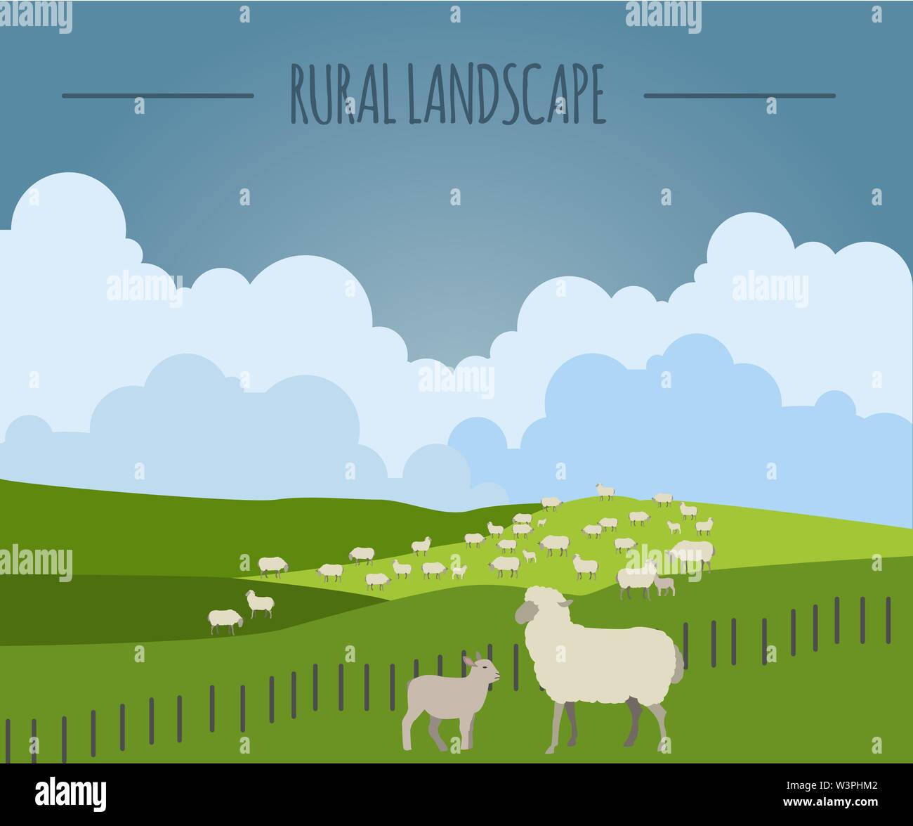 Rural landscape graphic template. Vector illustration Stock Vector ...