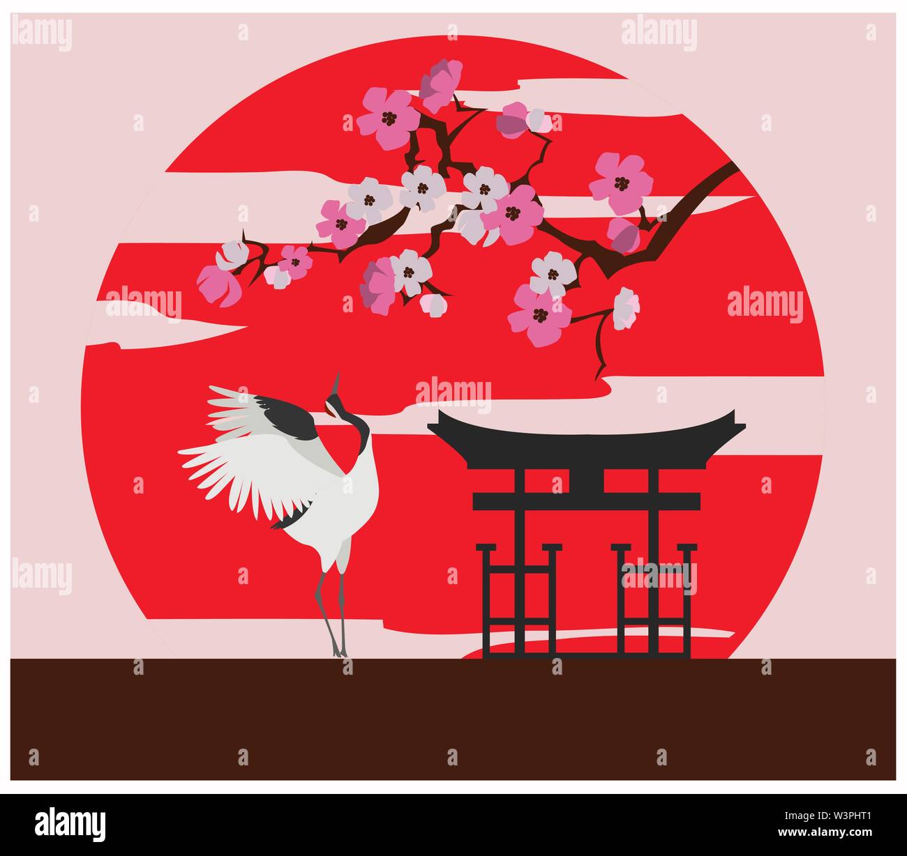 City buildings graphic template. Japanese garden. Vector illustration ...