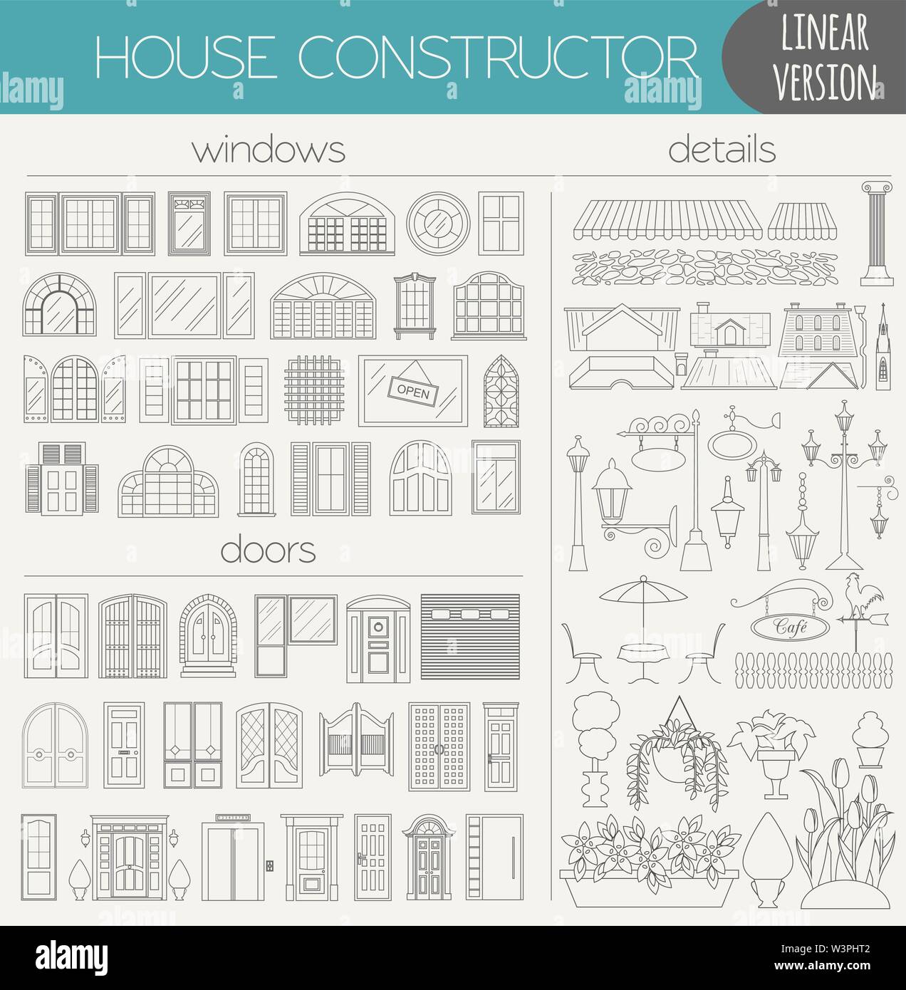 Great city map creator. Outline version. House constructor. House, cafe ...