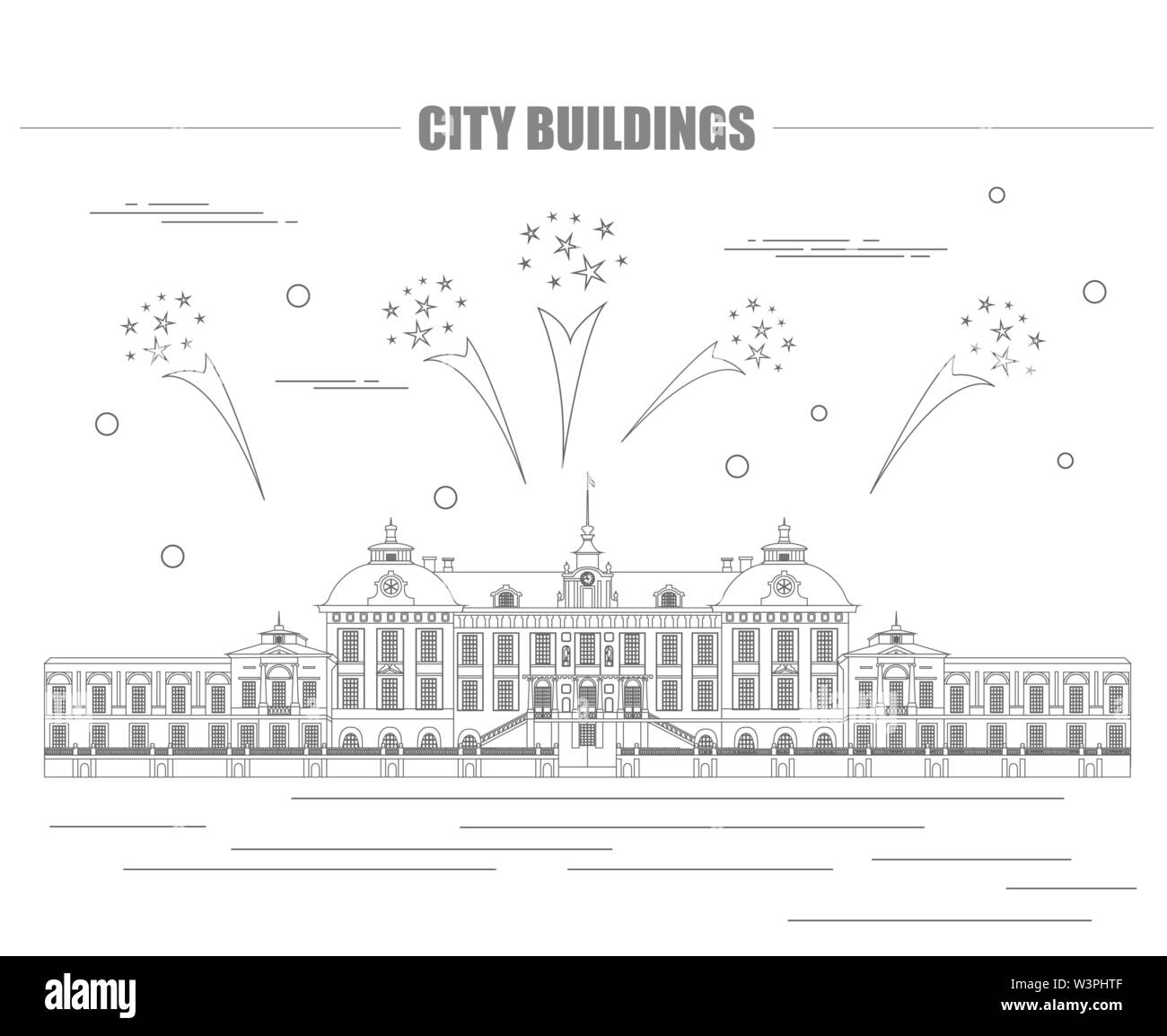 City buildings graphic template. Royal Palace Stockholm. Vector ...