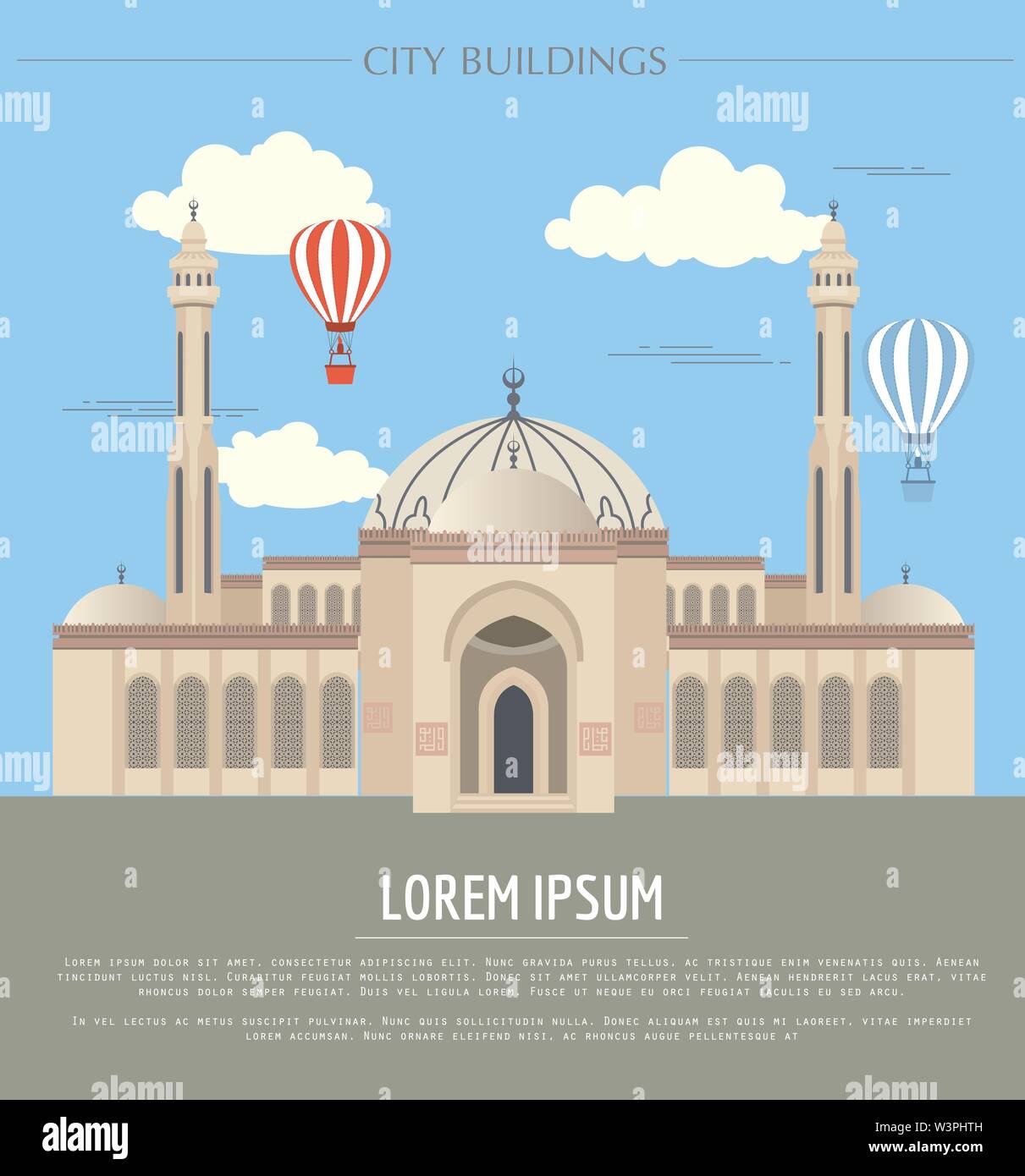 City buildings graphic template. Bahrain Mosque. Vector illustration ...