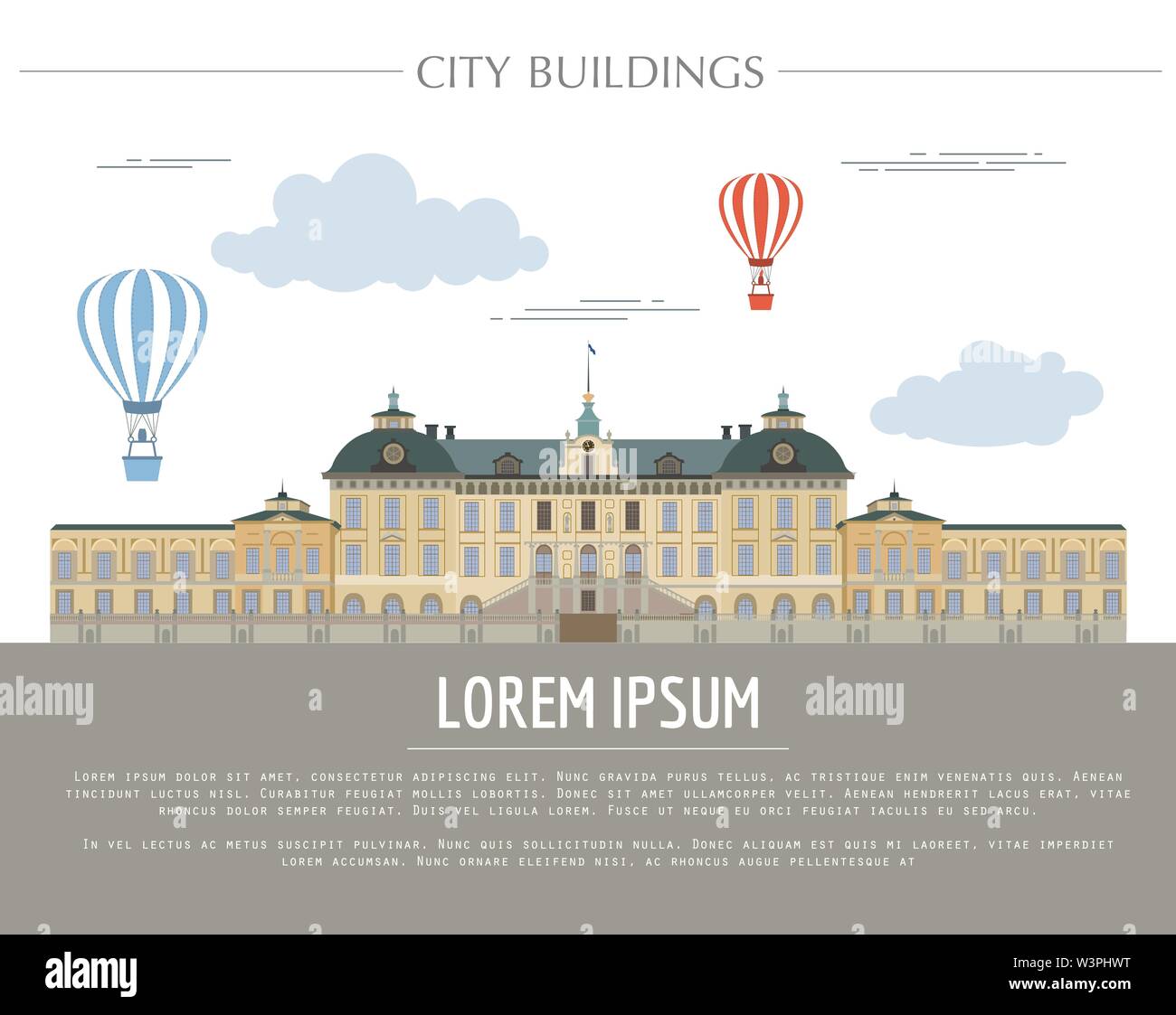 City buildings graphic template. Royal Palace Stockholm. Vector ...