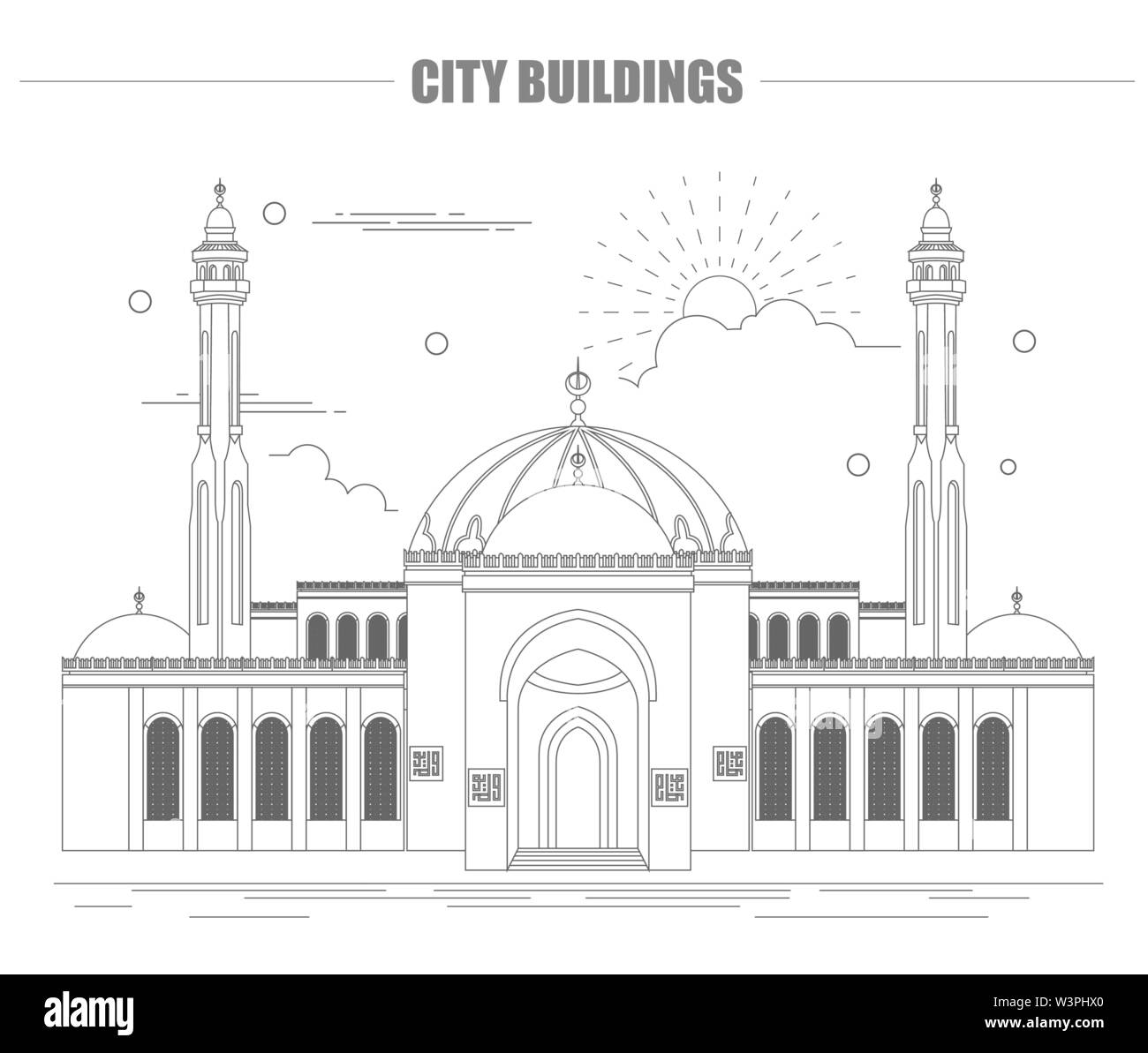 City buildings graphic template. Bahrain Mosque. Vector illustration ...