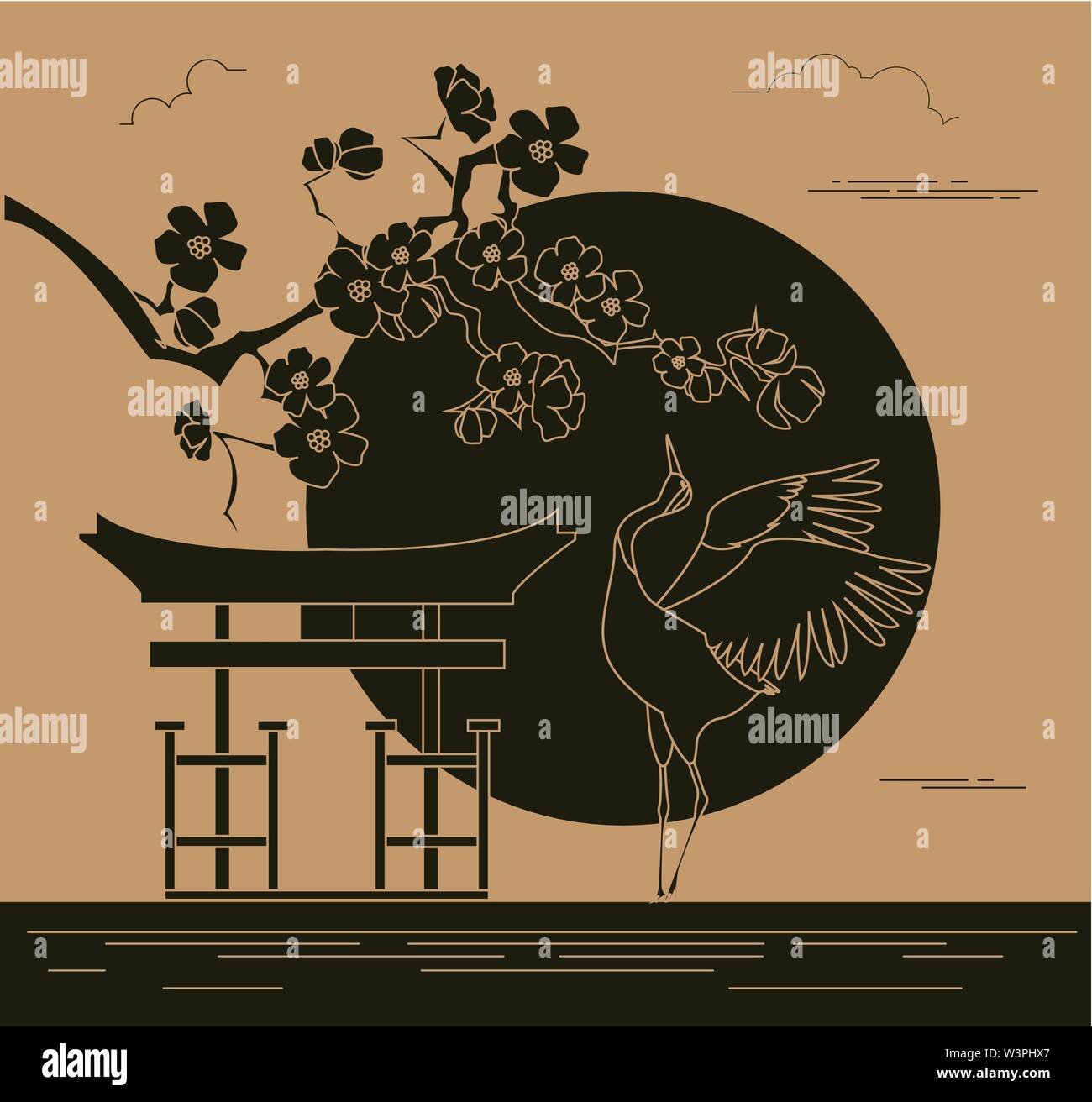 City buildings graphic template. Japanese garden. Vector illustration ...