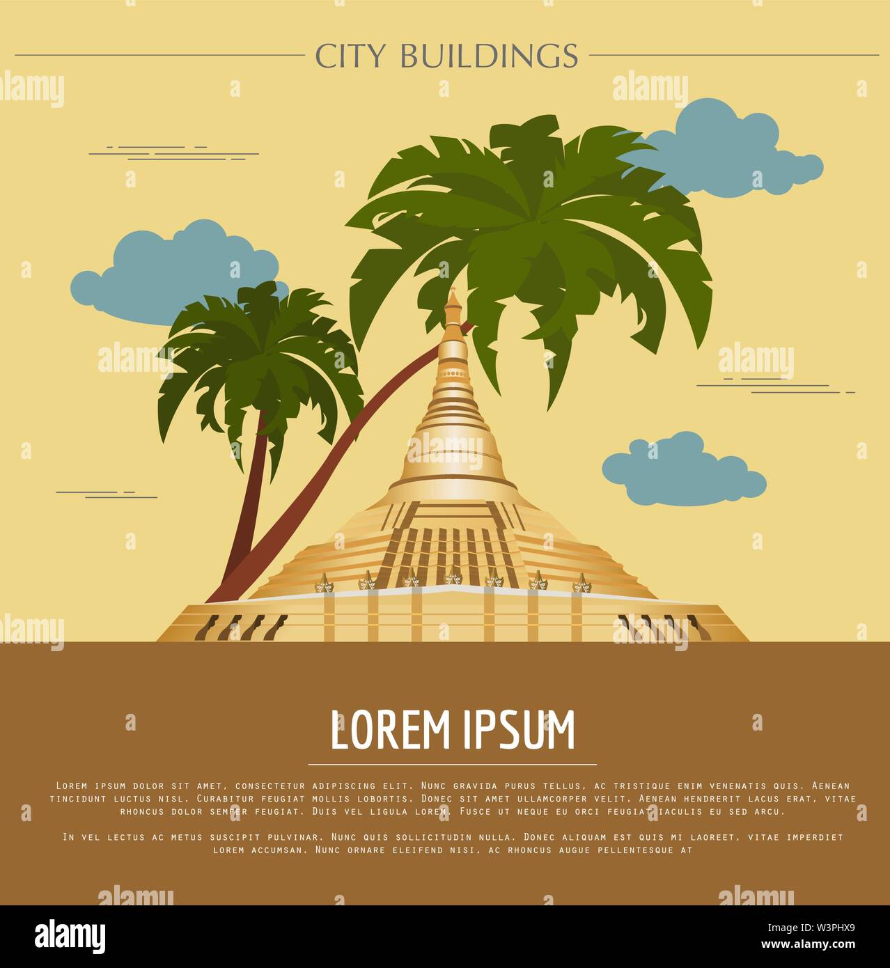 City buildings graphic template. Naypyidaw. Burma. Vector illustration ...