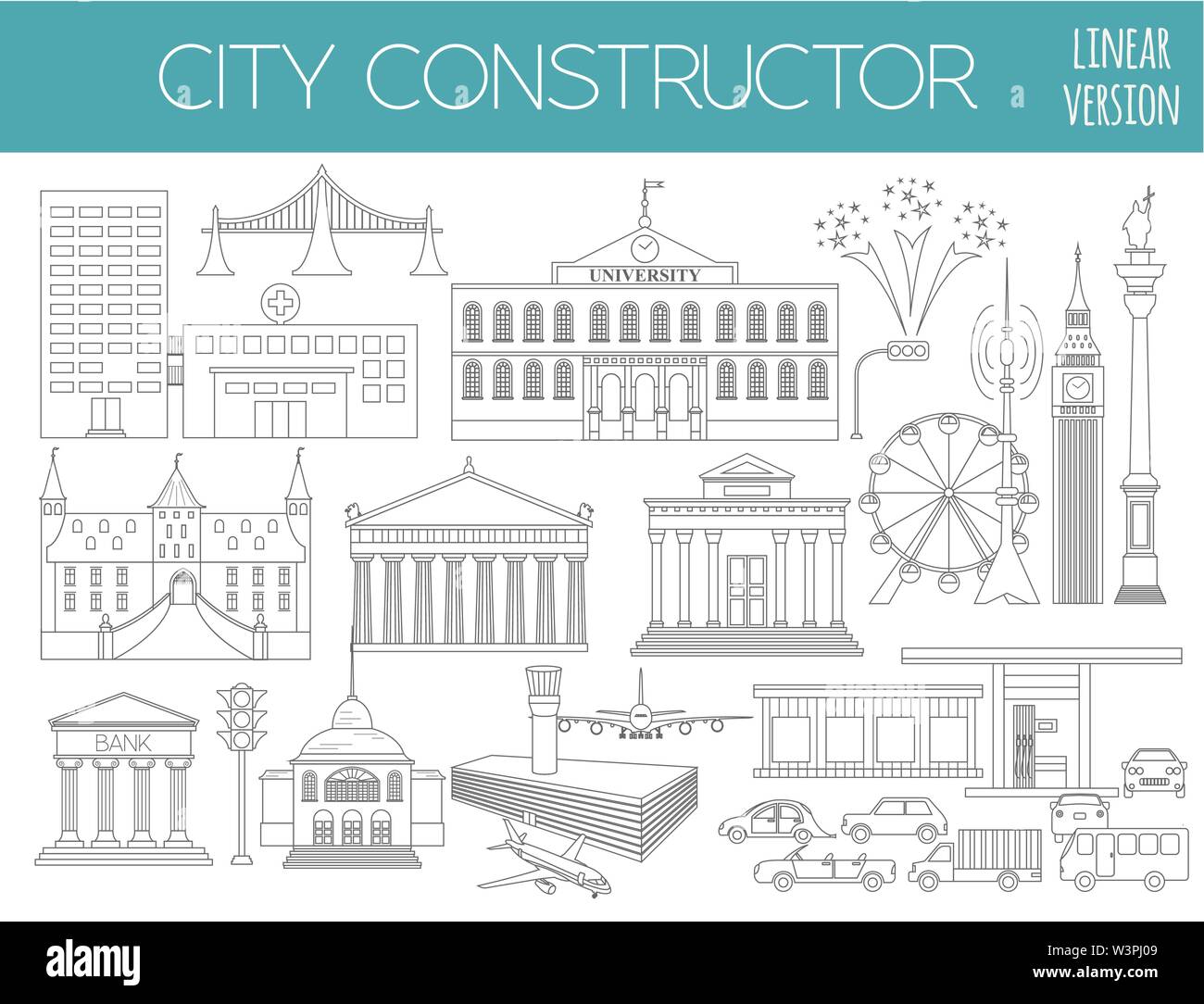 Great city map creator. Outline version. House constructor. House, cafe ...