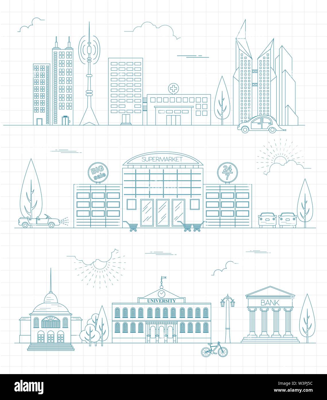 Great city map creator. Outline version. House constructor. House, cafe ...