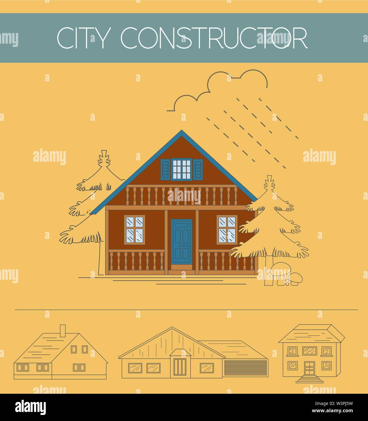 Building exteriors graphic template. Outline and color version set ...